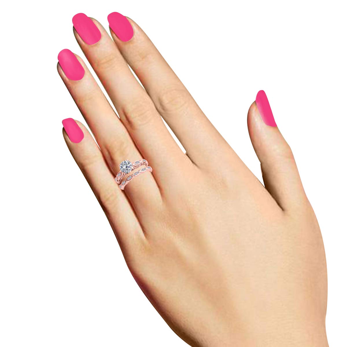 MauliJewels 1/2 Carat Halo Diamond Engagement Bridal Ring Set 10K Solid Rose White Yellow Gold