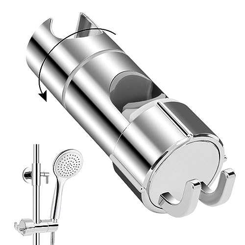 OSDUE Shower Head Holder, 16-27mm Slider Bar Adjustable Shower Head Holder for Slide Bar Slider Clamp Bathroom Replacement, 360 Degree Rotating Sprayer Holder with 2 Hooks, Chrome Finish - Silver