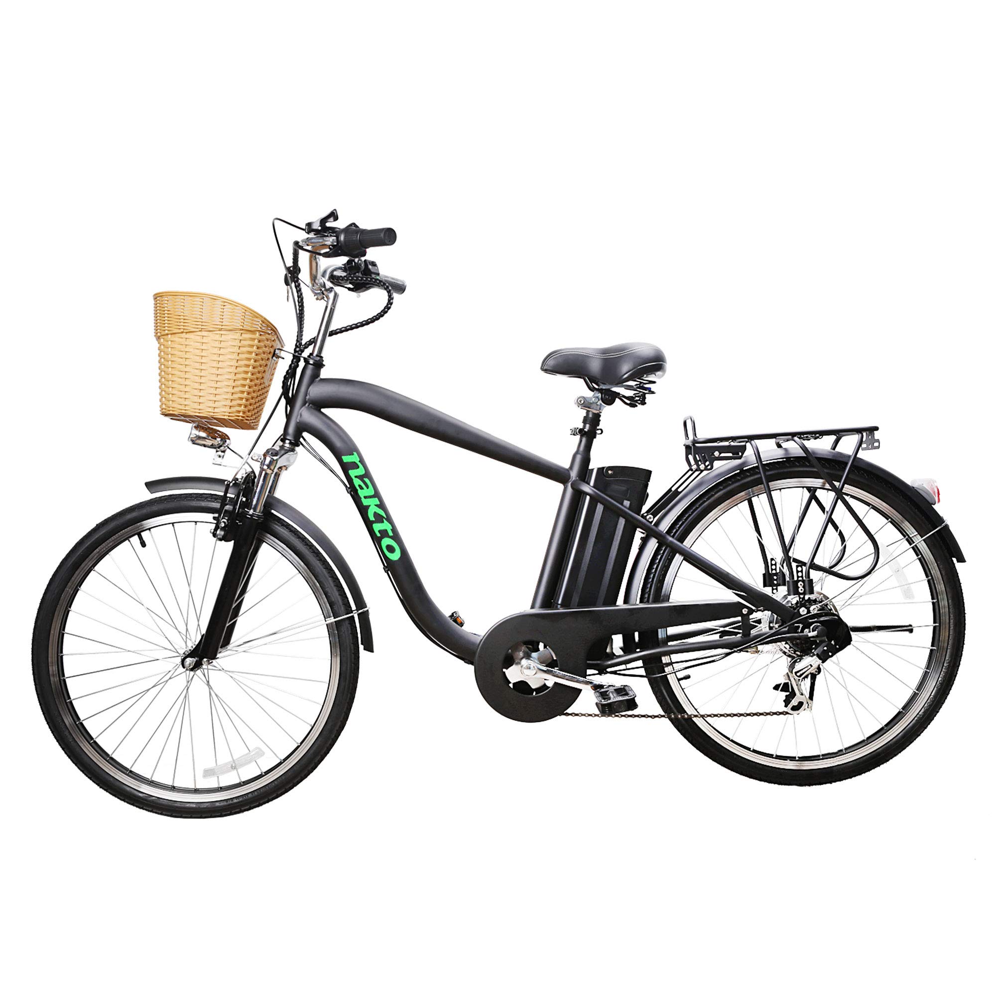 NAKTO/SPARK 26" Electric Bike Commute Electric Bicycle 350W Brushless Gear Motor Ebike with Removable Waterproof Large Capacity 36V10A Lithium Battery and Sporting 6 Speed Gear E-Bike(Black)