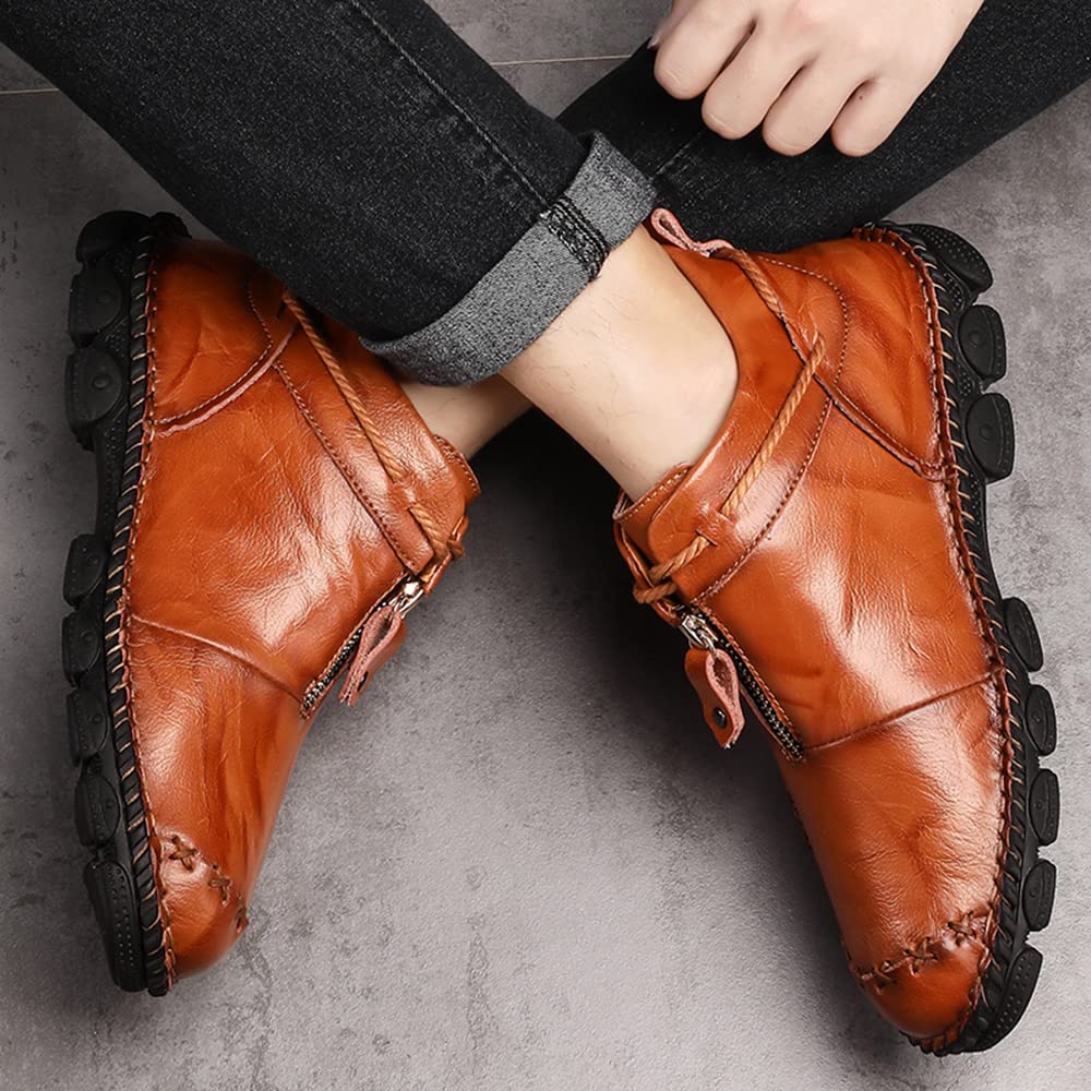 Recyphi Men's Genuine Leather Comfortable Casual Outdoor Waterproof Ankle Boots Safety Non-slip Hiking Shoes