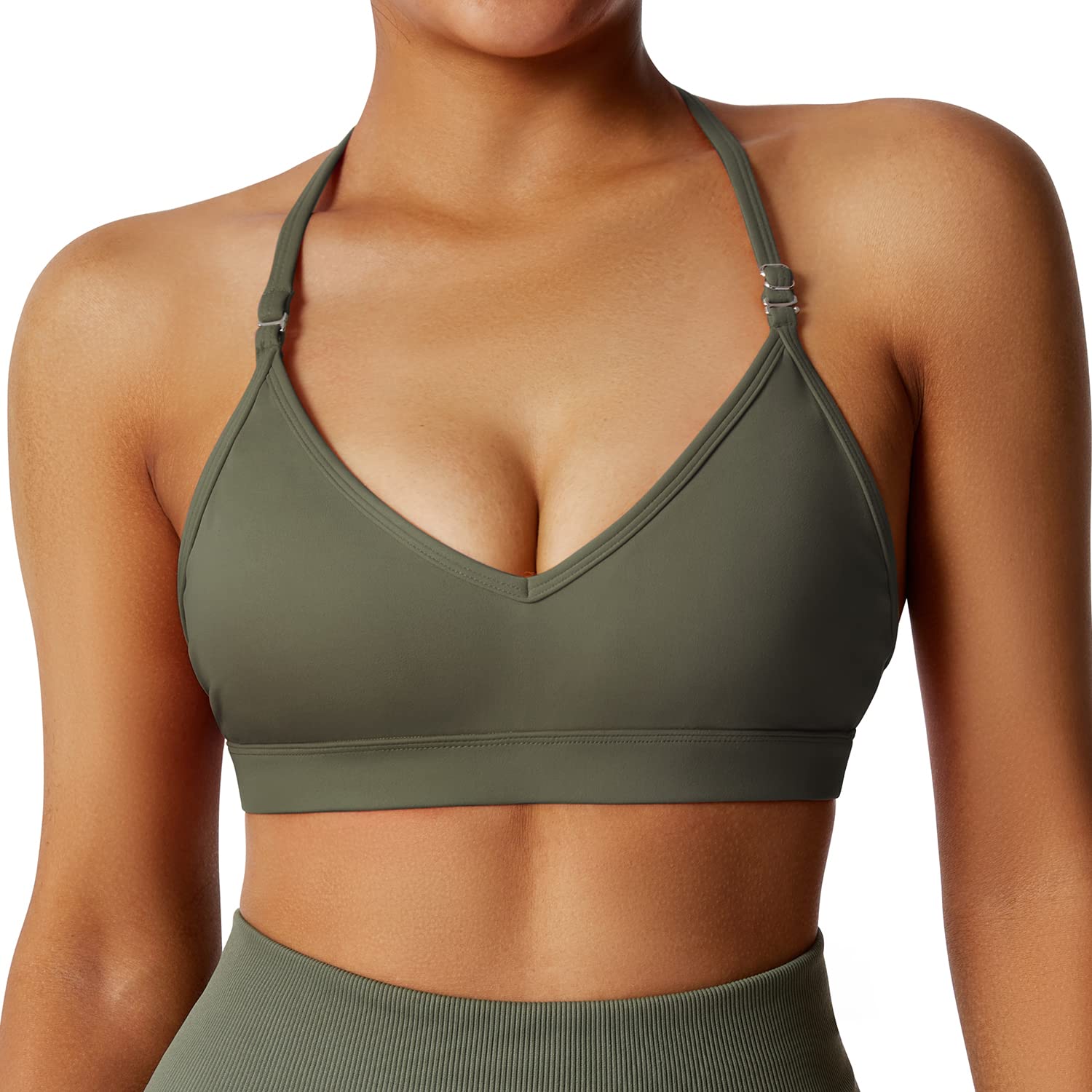 RUUHEE Women T Back Sports Bra Racerback Spaghetti Straps Padded Support Workout Yoga Bras(Small,T Back-White)