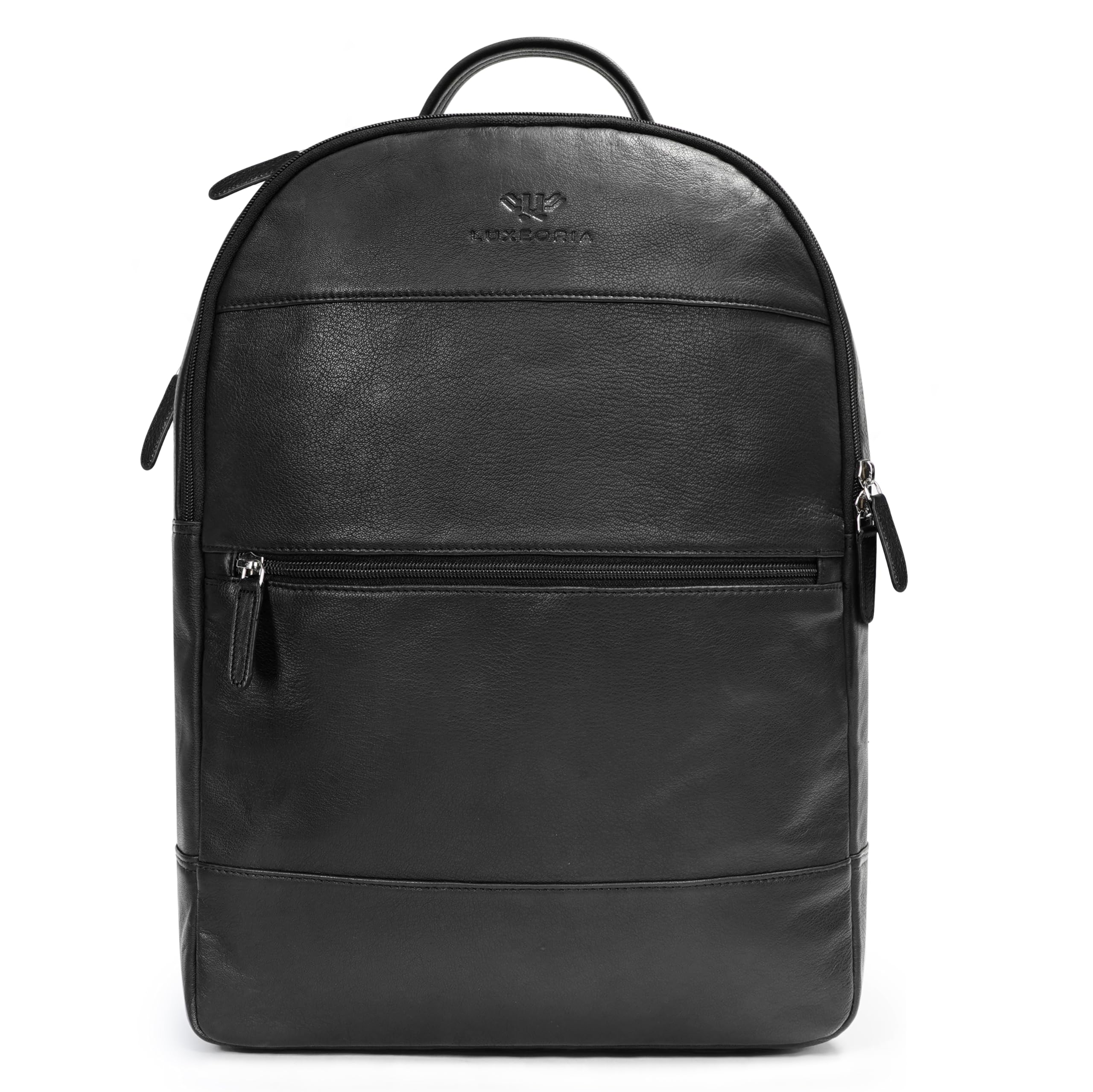 LUXEORIA Genuine Leather Backpack for Men and Women, Minimalistic Backpack, Handmade Retro Style 15.6" Laptop Bag, Daypack with Utility Pockets & Trolley Sleeve - Black