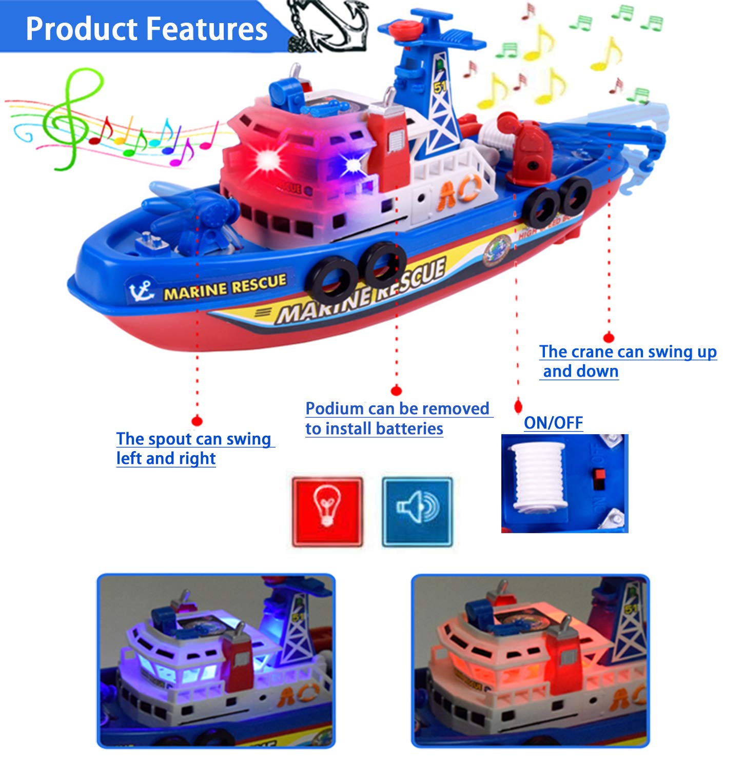 OSIAOIUDOA Baby Bath Toys , Light Up Pool Bathtub Toy Boat with Water Sprinkler Bath Toys for Kids Ages 4-8(Includes 2 Boat)