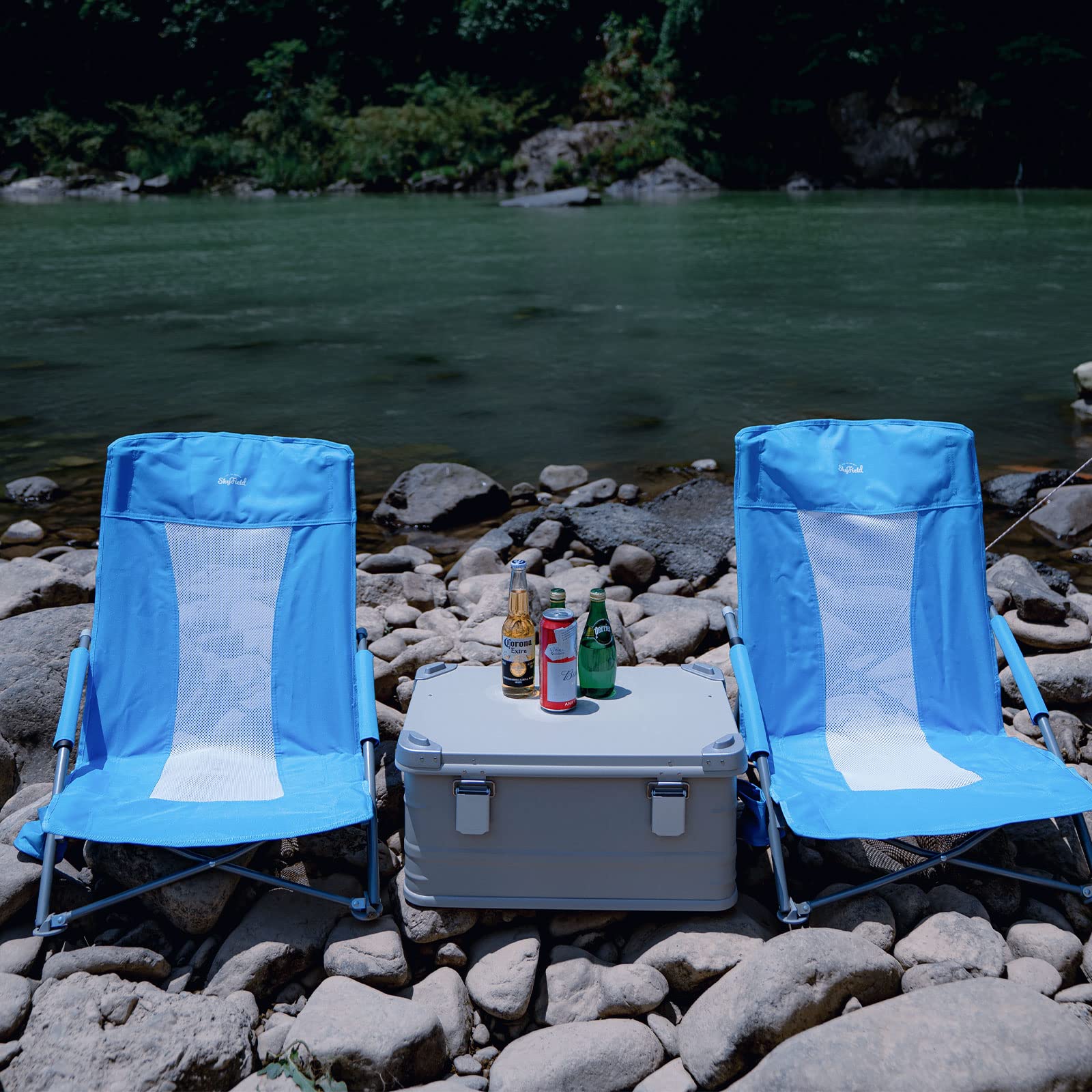 SKYFIELD 2 Pack Low Beach Chairs for Adults Ultralight Folding Chair Heavy Duty Beach Chair with Cupholder and Carry Bag