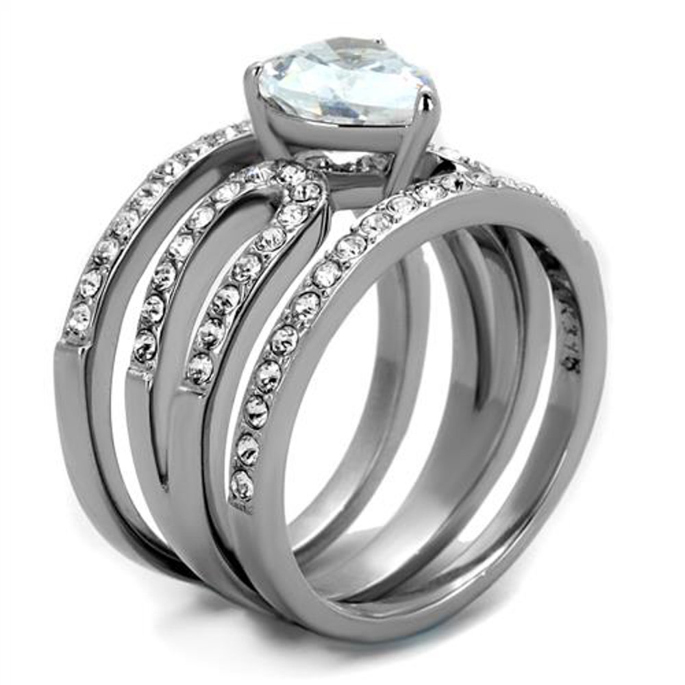 Marimor Jewelry 3.15 Carat Heart Shape Cubic Zirconia Wedding and Engagement Ring 3 Piece Set Women's Size 7