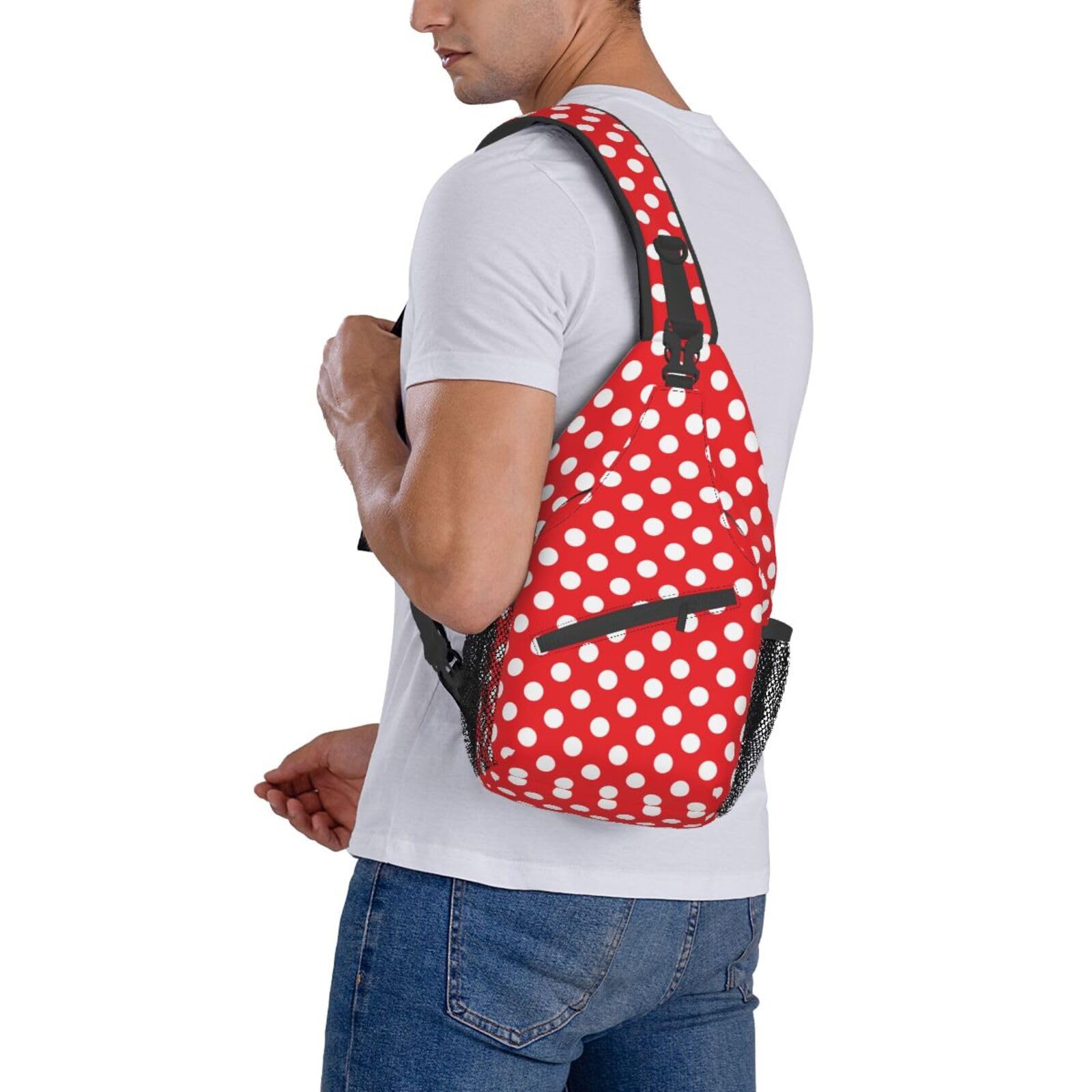 Red White Polka Dot Sling Bag Crossbody Travel Hiking Backpack Daypack for Women Men Unisex,Shoulder Chest Bags Cycling Gym