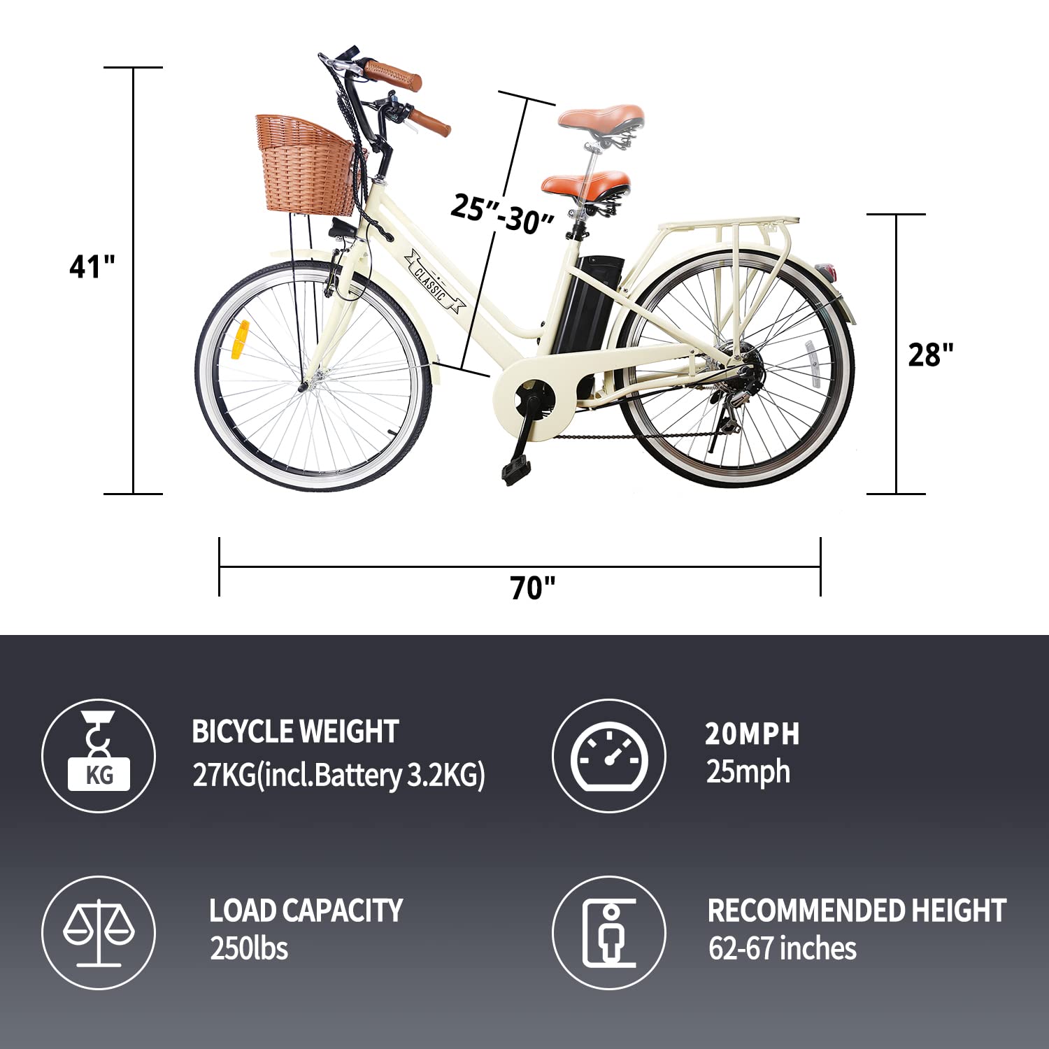 NAKTO Electric Bicycle for Women Men and Adults Ebike with Removable 250W/36V/10AH Lithium Battery1