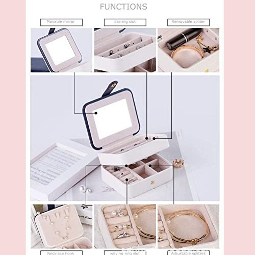 ZZYINH AN207 Korean Style Fresh Simple Girl Earrings Plate Jewelry Box Organizer Leather Earrings Ring Multi-Function Jewelry Storage Box Small Jewelry (Color : White)