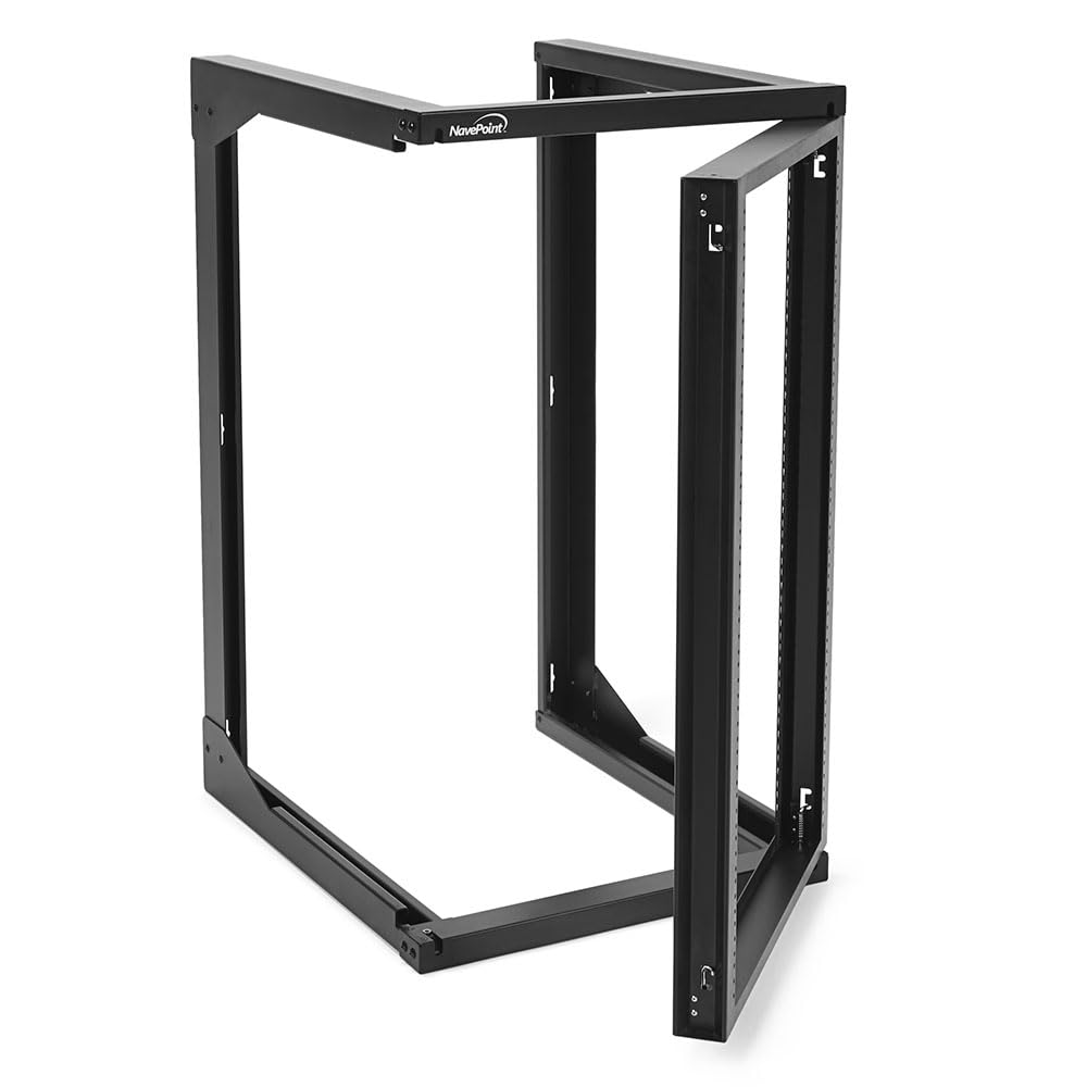 NavePoint 18U Server Rack with Swing Gate - 18U Wall Mount Rack for 19 Inch IT Equipment Open Frame Rack β Network Rack Wall Mount for AV & Server Equipment 18β Deep 18U Rack, Black