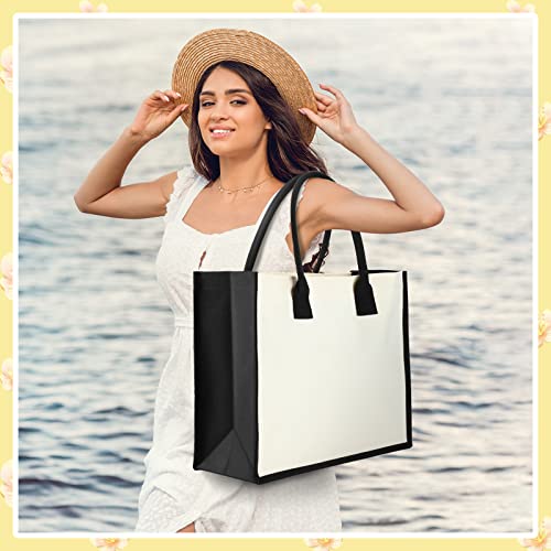 Reginary 6 Pcs Bridesmaid Bags Bulk Initial Canvas Tote Bags with Handles Personalized Beach Canvas Bag for Wedding Mother Teacher Bride Friend College DIY (Black Edge)