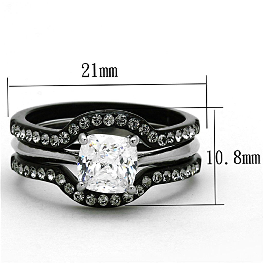 Marimor Jewelry His and Hers 4 Piece Black Stainless Steel and Titanium Wedding Engagement Ring Band Set Size Women's 10 Men's 10