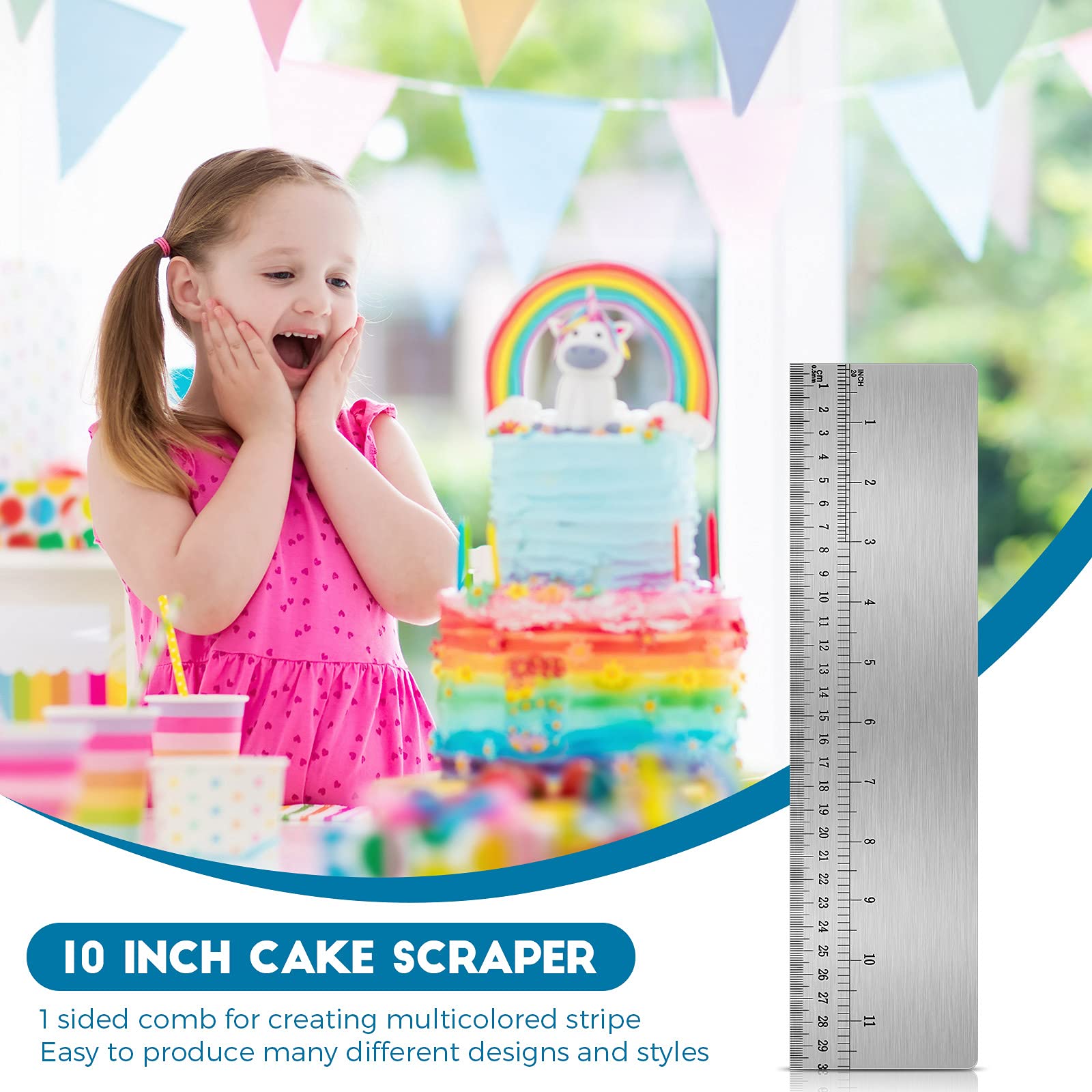 Stainless Steel Cake Scraper with Scale Cake Edge Smoother Cake Decorating Comb Baking Scraper Tool for Baking Measuring Cake Buttercream Home Kitchen Accessory(12 Inches)