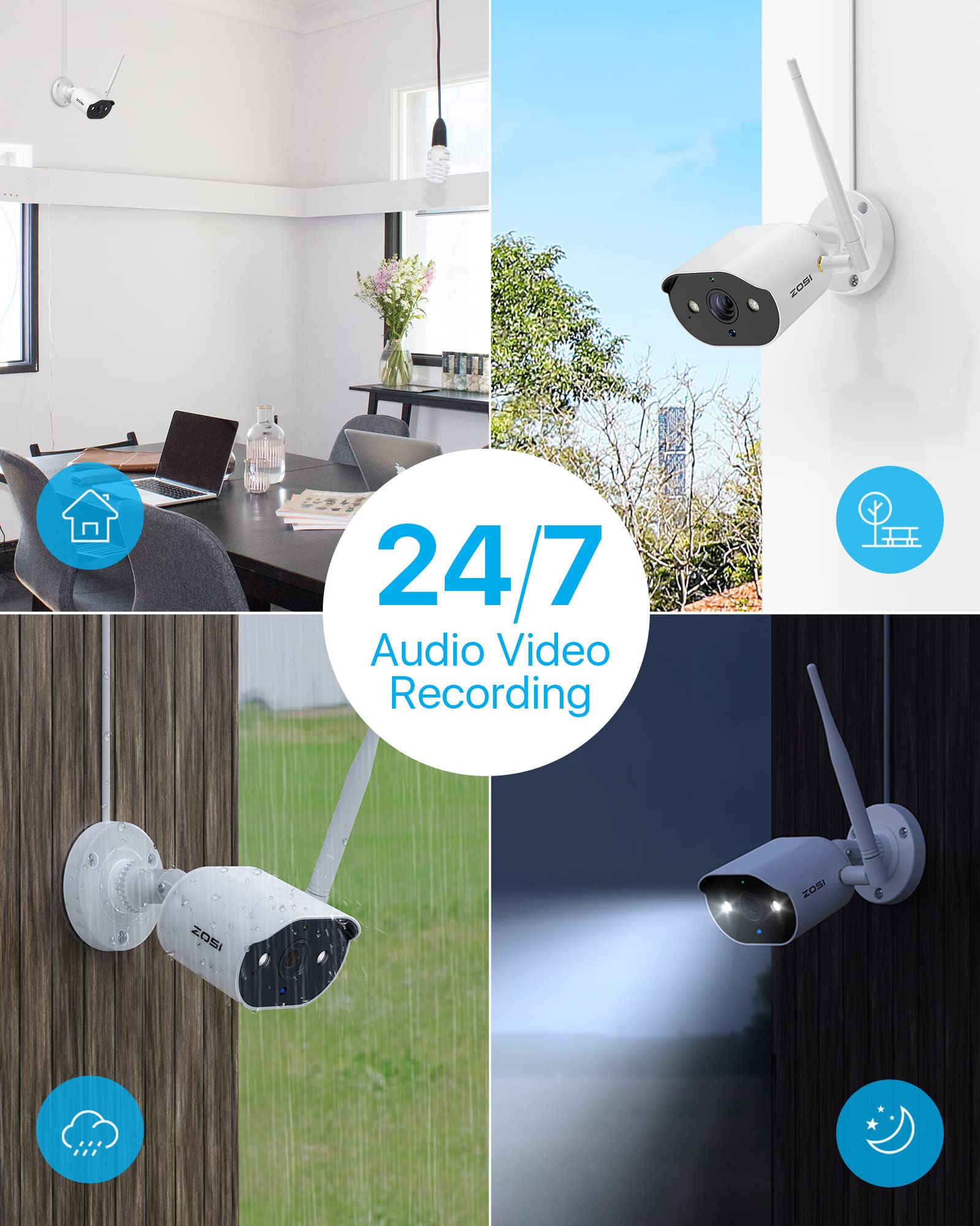ZOSI ZG3023S Add-on Camera 3MP HD WiFi IP Network Camera Outdoor Indoor Home Security Camera Only Compatible with ZOSI NVR Recroder Video Surveillance Camera System(Model:ZR08GP)