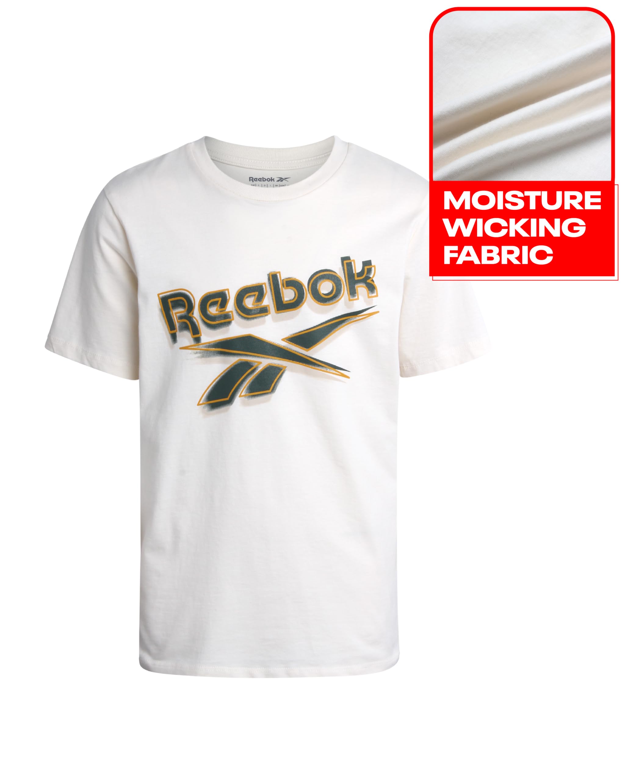 Reebok Boys Active T-Shirt 2 Pack Performance Cotton Shirt for Boys Kids Athletic Sports Tee (8-20), Size X-Large, Classic White