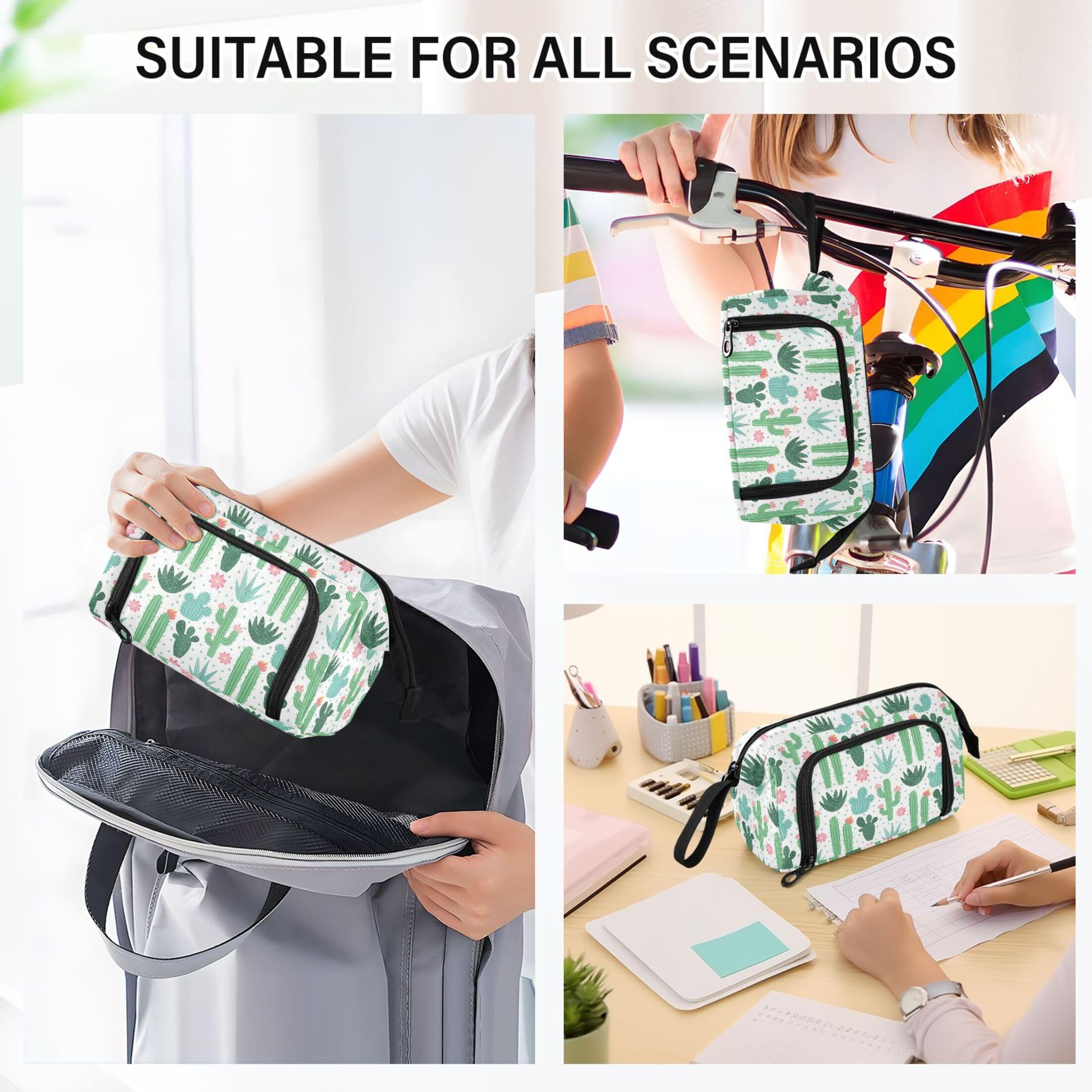 Vozoza Cactus Succulent Floral Pen Bag Big Capacity Pencil Case with Zipper Pencil Pouch Pen Cases Organizer for Adults