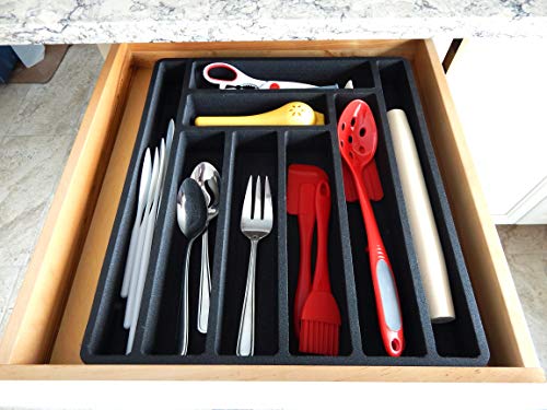 Polar Whale 4 Large Flatware Silverware Drawer Organizers for Cutlery Forks Knives Spoons Serving Utensils Non-Slip Premium Waterproof Tray Insert 16 x 18 Inches 8 Slot Extra Deep Set of 4