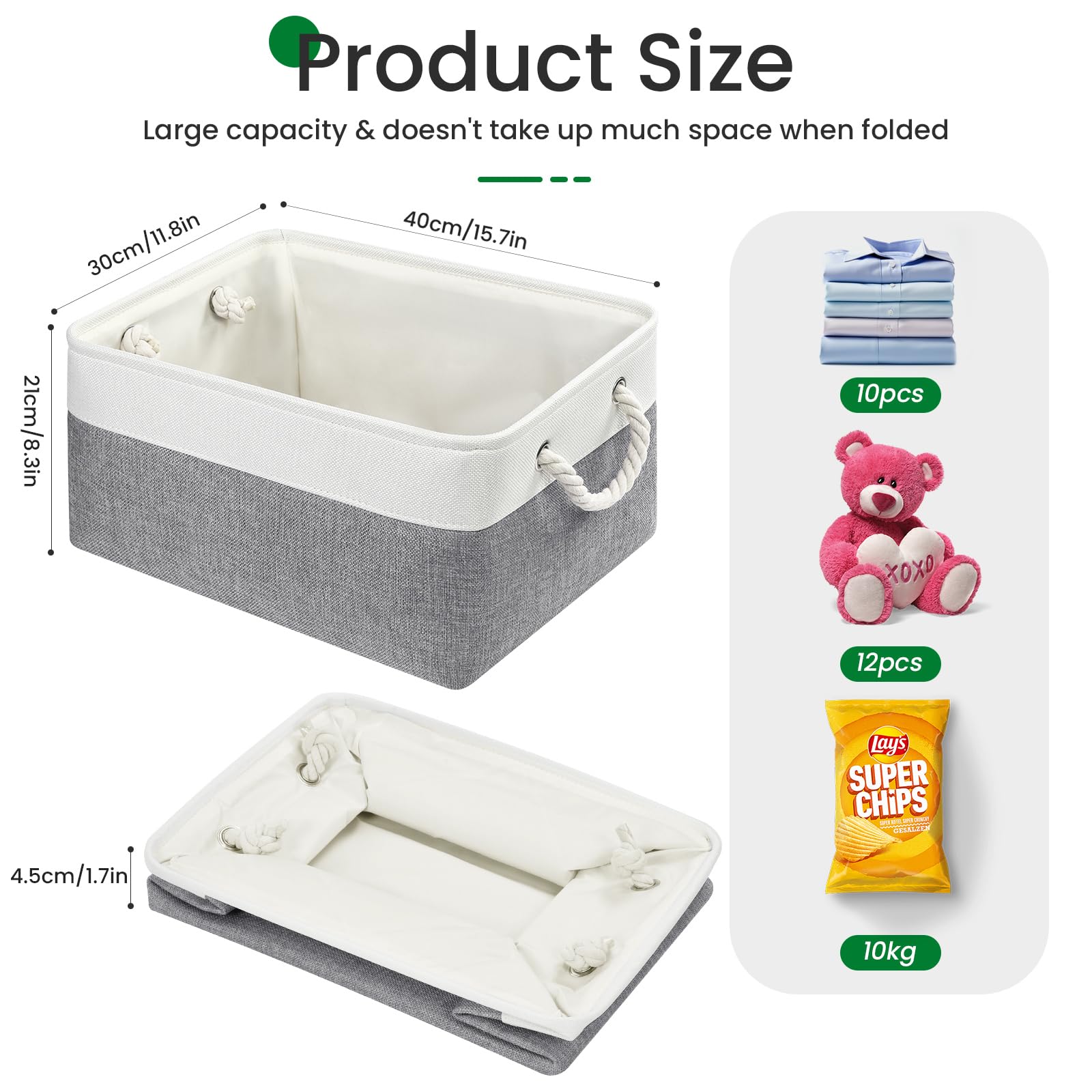 VQRTEXA Storage Baskets, 3-Pack 15.7x11.8x8.2 inch Fabric Storage Bins, Versatile Storage Baskets for Shelves with Handles (White&Grey, 15.7X11.8X8.26)