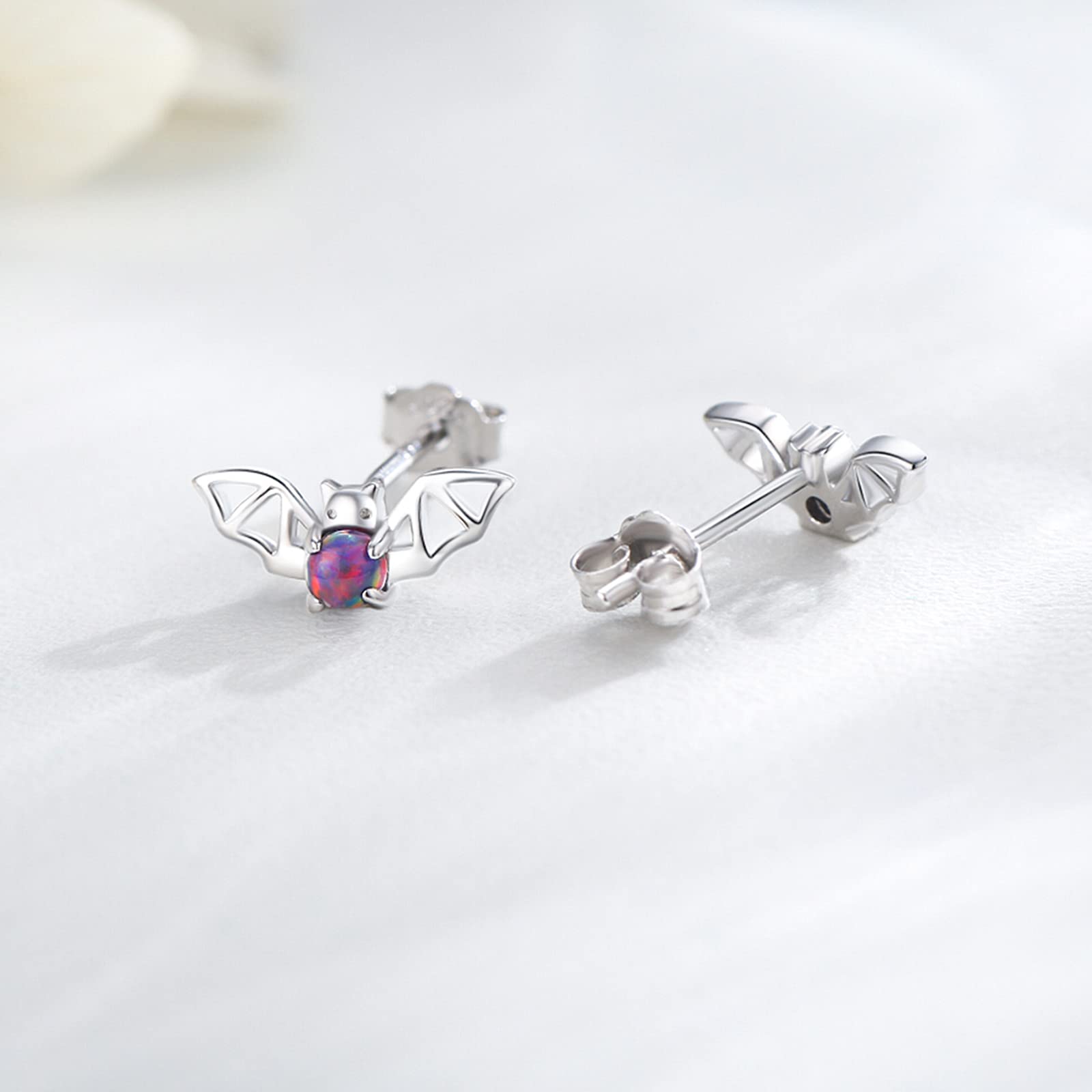 Midir&Etain Bat Earrings 925 Sterling Silver Gothic Stud Earrings Opal Earrings Christmas Gifts Bat Jewelry for Women