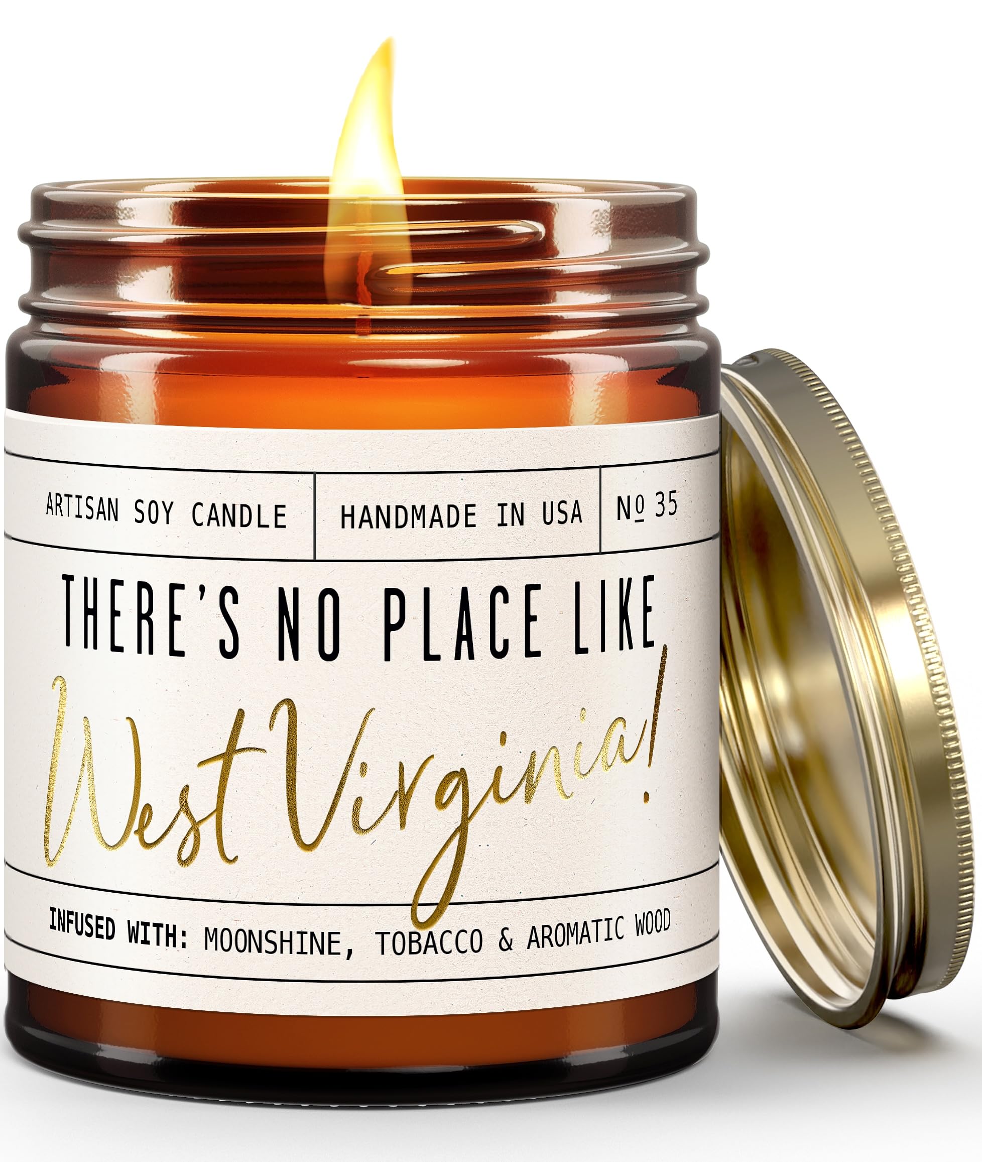 West Virginia Gifts, West Virginia Decor for Home - 'There's No Place Like West Virginia Candle, w/Tobacco, Vanilla & Bourbon I West Virginia Souvenirs State Gifts I 9oz Jar, 50Hr Burn, USA Made
