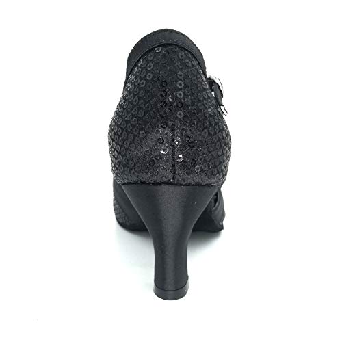 Pierides Women's Suede Sole Performance Sequins Ballroom Dance Shoes Latin Salsa Wedding Shoes,2" Heel,10.5 US Black