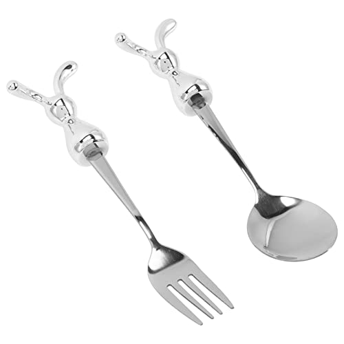 SOIMISS 4 pcs Bunny Fork Spoon Set Stainless Steel Easter Rabbit Cutlery Set Easter Bunny Flatware Silverware Set Eating Utensils Tableware