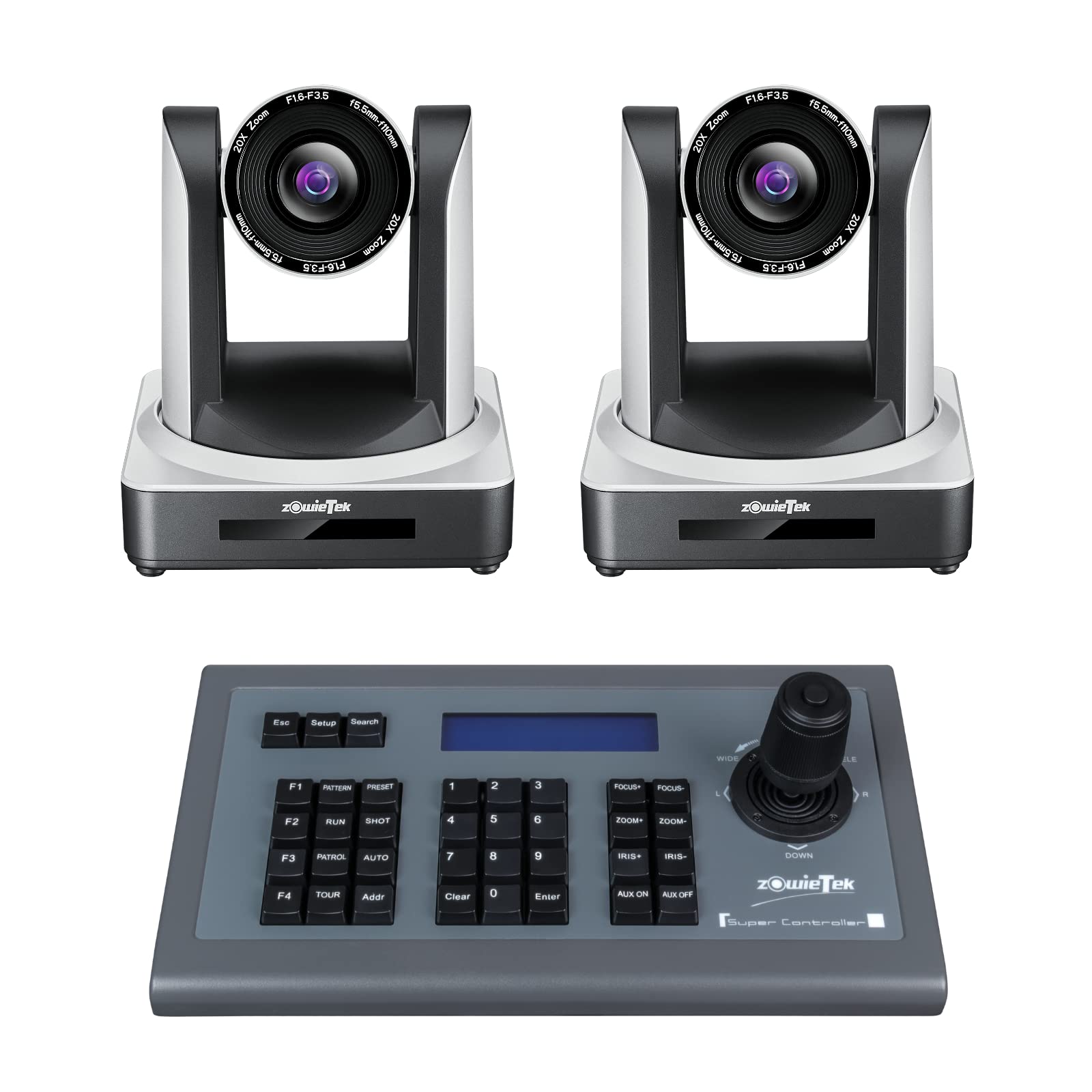 zowietek PTZ 20x Zoom 3G-SDI/HDMI PTZ Camera 1080P Live Streaming Cams + PTZ Camera Controller Keyboard Joystick RS232 RS485