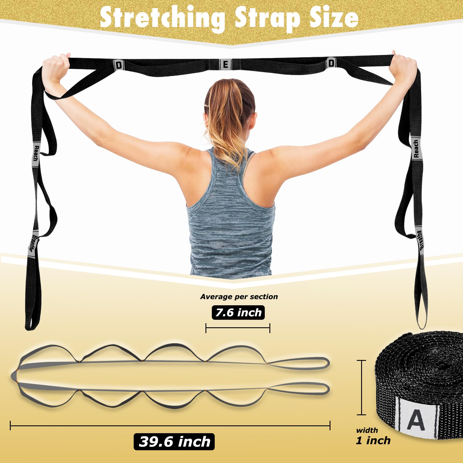 LXLOVESM 2 Pack Stretching Straps Yoga Strap for Physical Therapy,10 Loops Non-Elastic Stretch Bands for Exercise, Pilates, Dance,Gymnastics,with Letters & Inspirational Remarks (Pink+Black)