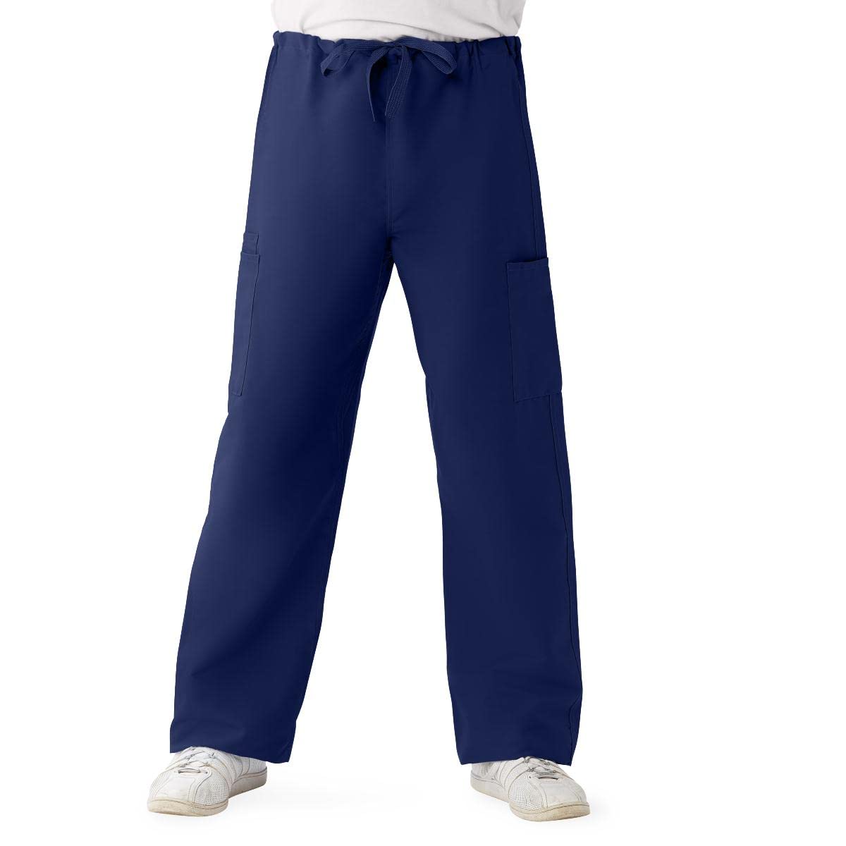 Medline ComfortEase Unisex Non-Reversible Drawstring-Waist Cargo Scrub Pants, Midnight Blue, Size Medium, Regular Inseam