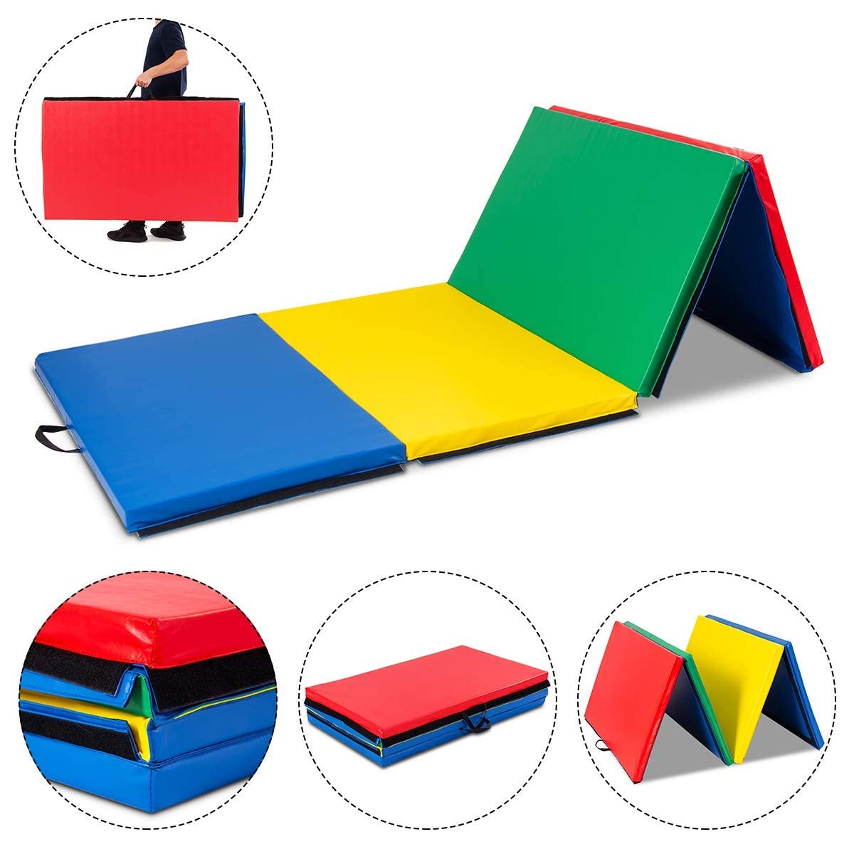 MAT EXPERT 4'x10'x2" Gymnastics Mat Thick Folding For Tumbling Exercise Gym Fitness Mat with Hook & Loop Fasteners (Multicolor)