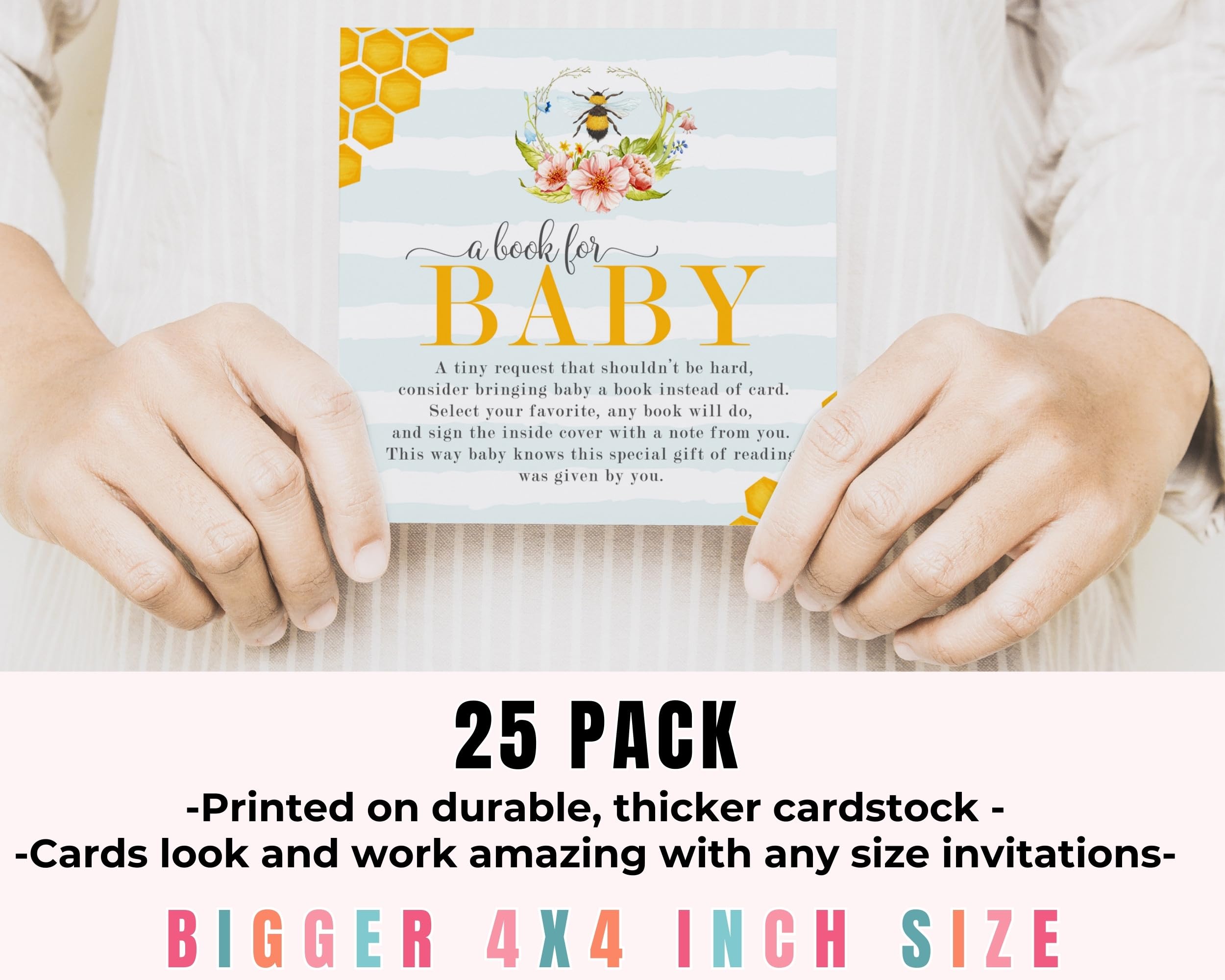 Mama Bee Books for Baby Shower Cards, Invitation Inserts Gender Neutral Book Request, Bring Book Instead of Cards Poem, Cute Storybook-Theme Ideas, 25 Pack