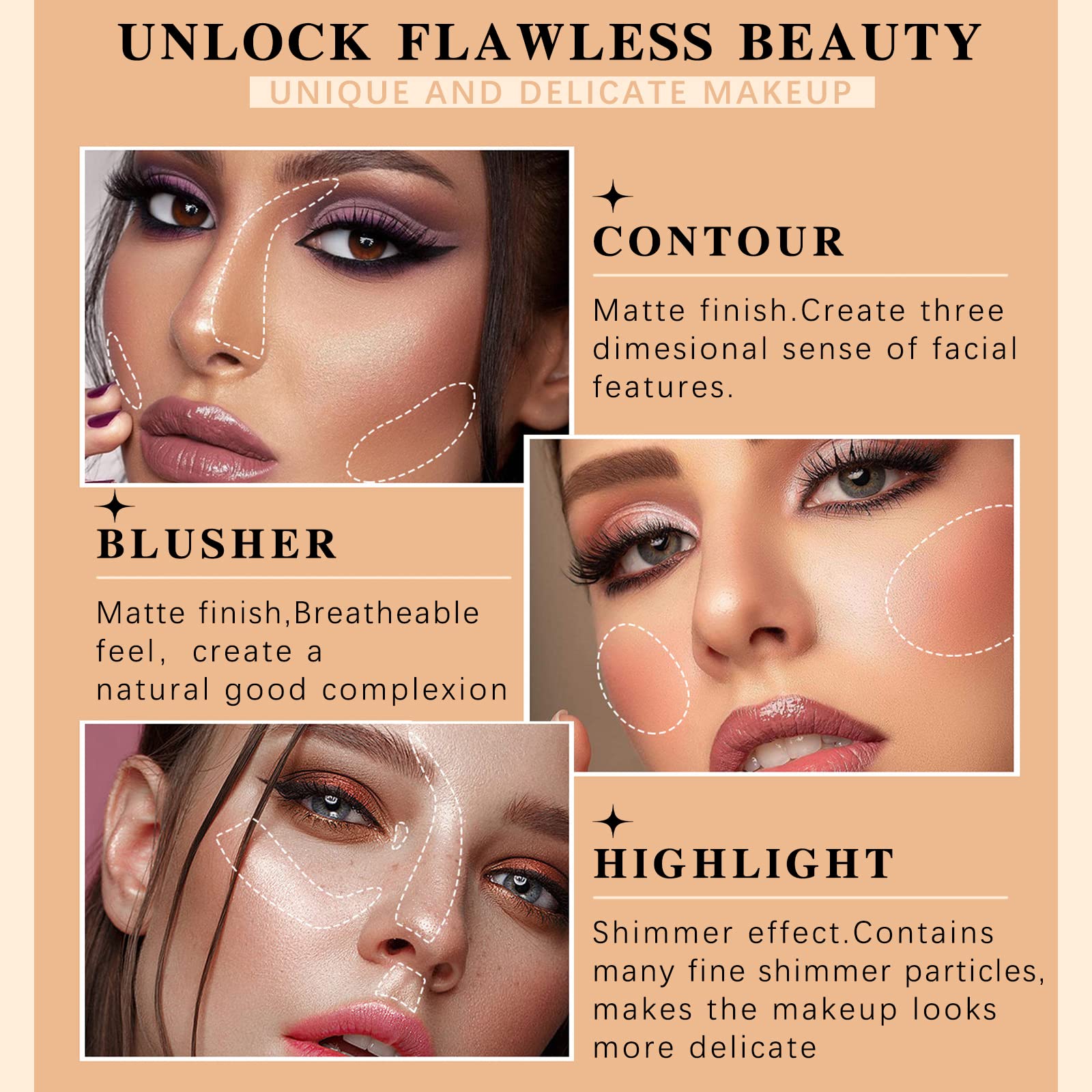 NewBang 3pcs Contour Beauty Wand Blush Highlighter Contouring Stick Set With Cushion Applicator Liquid Cream Face Rouge Bronzer Luminizers Pen Trio Smooth Blendable Moisturizing Waterproof Makeup