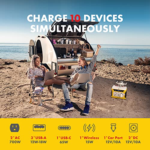 Shell Portable Power Station, 700W 10- Port, S-Boost upto 1400W, 583Wh Solar Generator (Solar Panel Optional) with Lithium Battery Pack, 2 AC Outlets, 60W USB-C PD Port, LED Light + Emergency Triangle