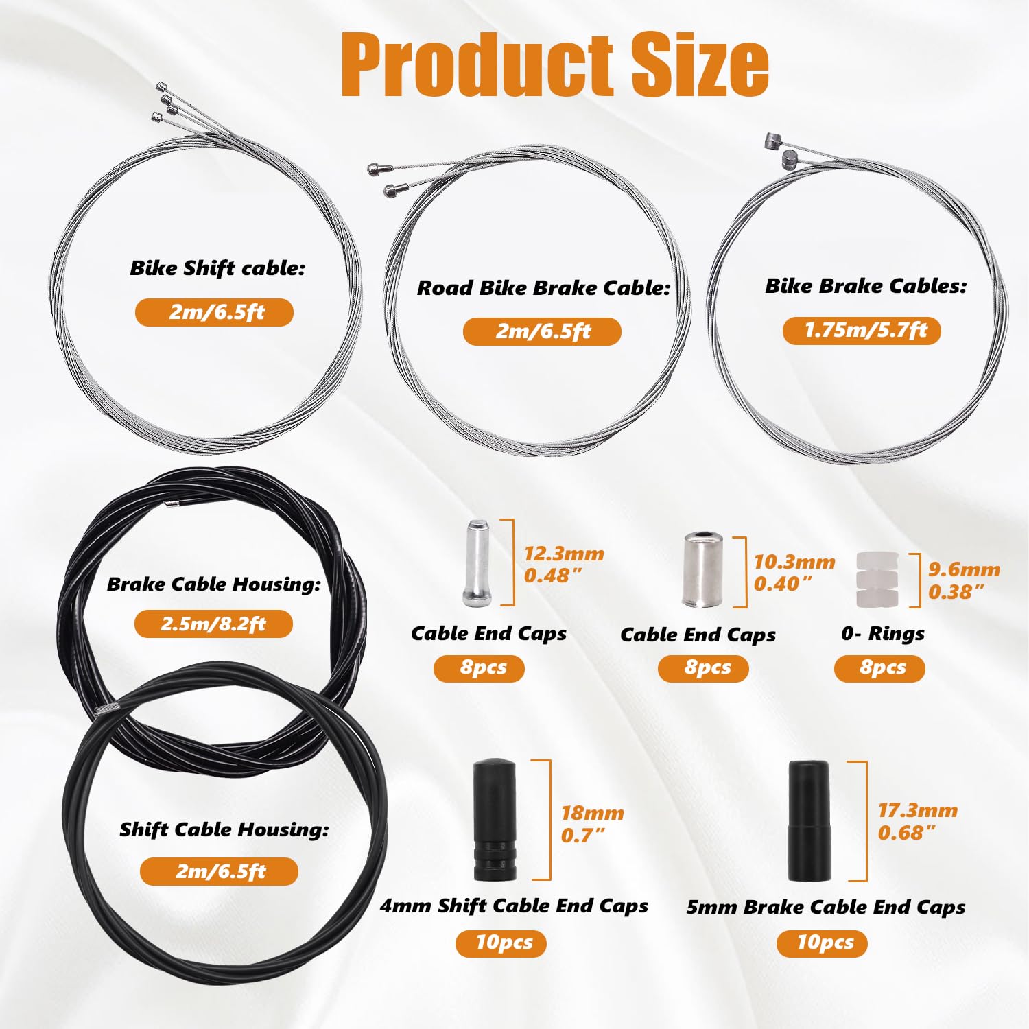 mankk Universal Bicycle Brake Cable and Shift Cable,Bicycle Shift Derailleur Cable & Brake Cable Housing Kit with Brake Cable End Caps and O-Rings for Mountain Road Bike Repair M-124-BK