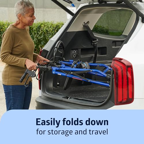 Medline Steel Rollator Walker for Adult Mobility Impairment, Blue, 350 lb. Weight Capacity, 6” Wheels, Foldable, Adjustable Handles, Rolling Walker for Seniors