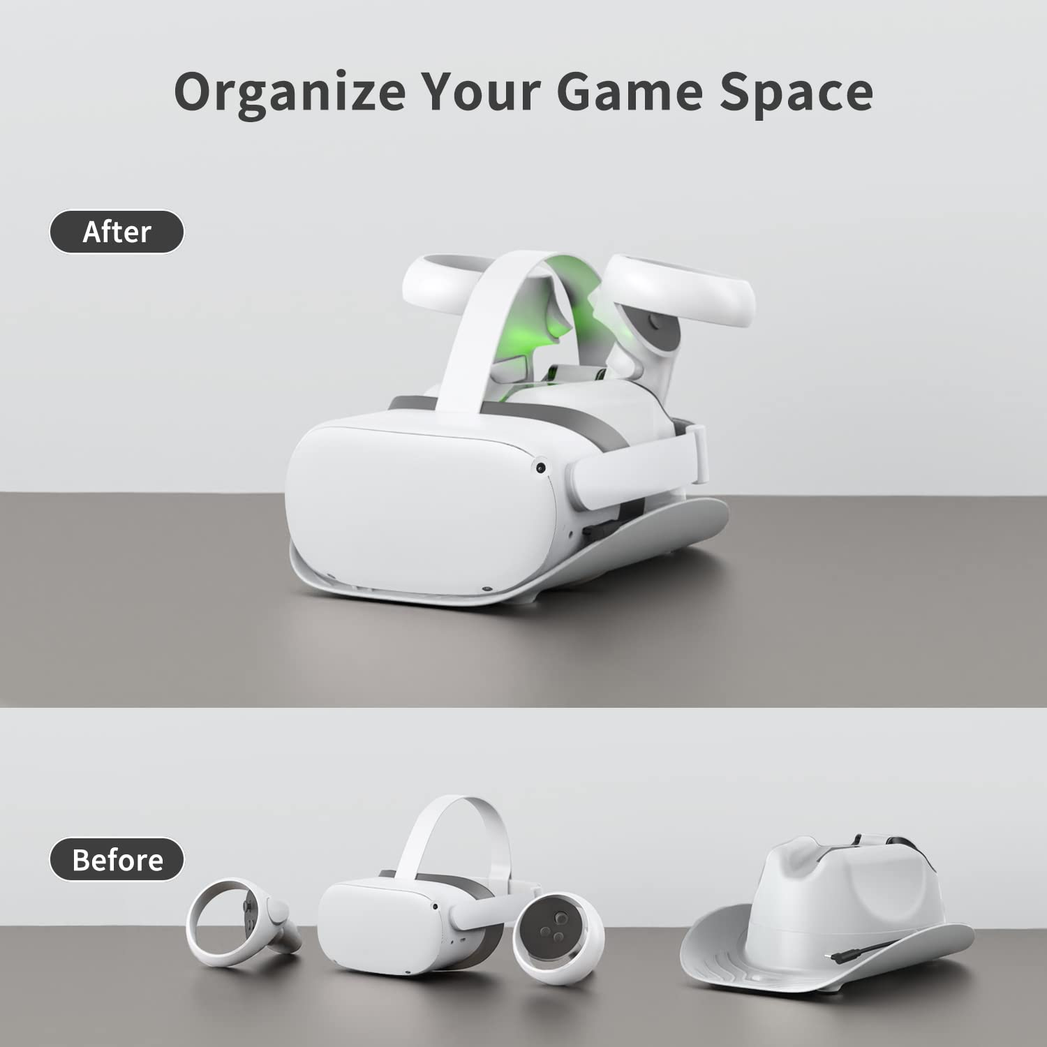 VR Charging Dock Station for Quest 2/Meta Quest 2,Concurrently Charging for Headset and Touch Controllers,Charging Stand with LED Light and 2 Rechargeable Batteries(White)