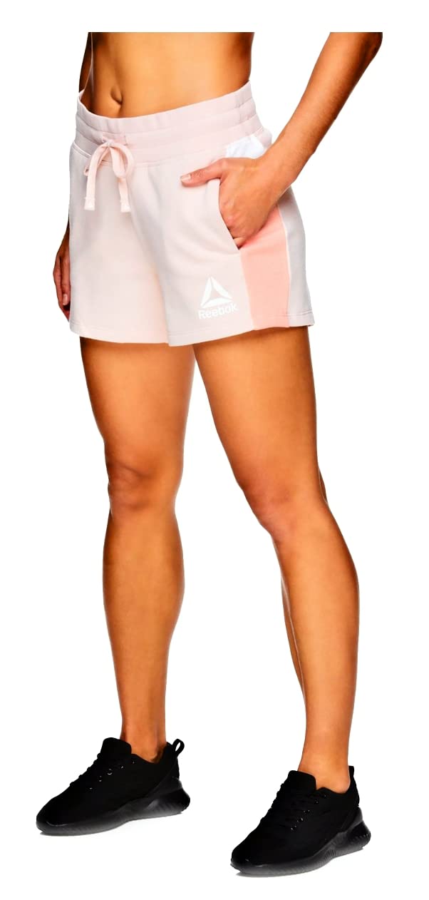 Reebok Women's 3.5" Inseam Running, Relaxing, Journey Color Block French Terry Shorts with Pockets, (as1, alpha, s, regular, regular, Sepia Rose, Large)
