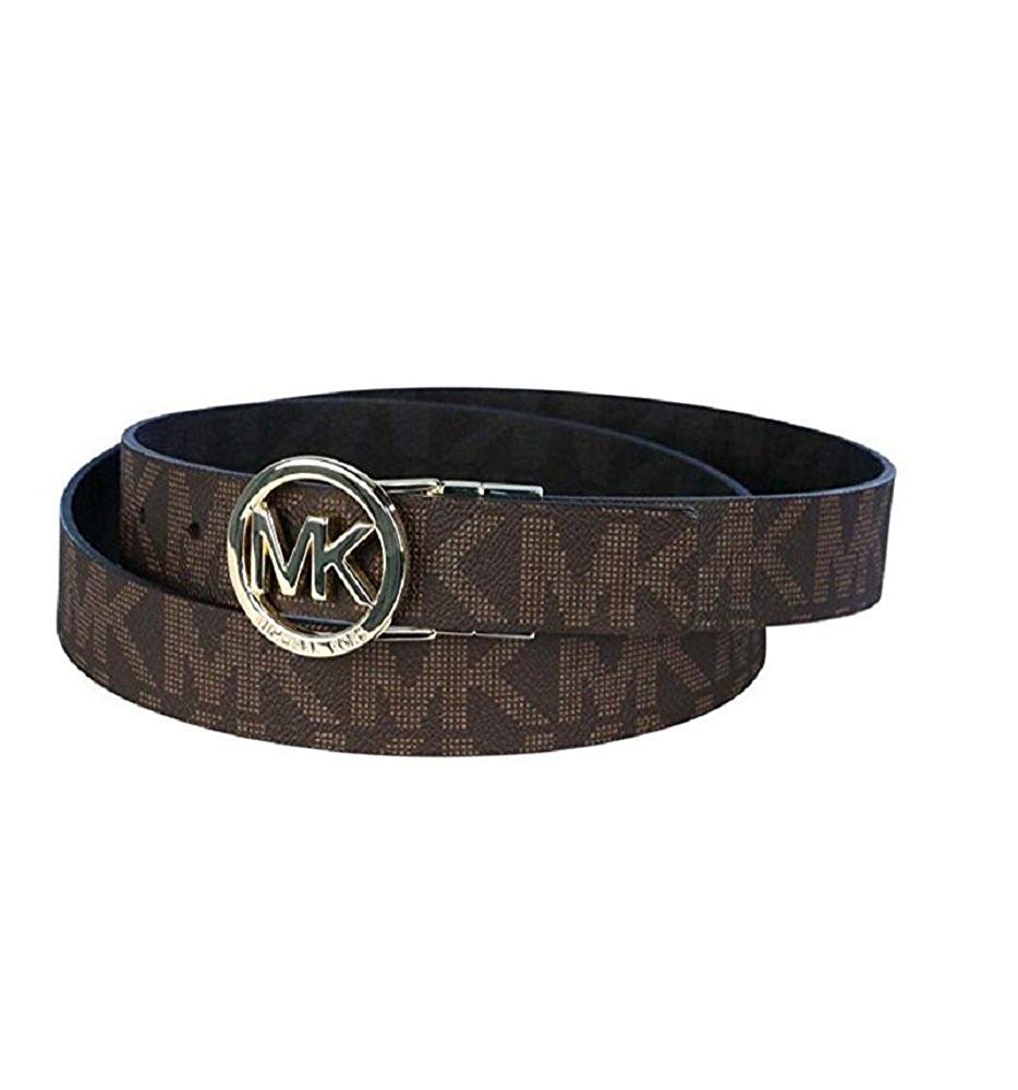 MICHAEL Michael Kors Reversible Belt with Gold-Tone MK Logo, Brown and Black, Large