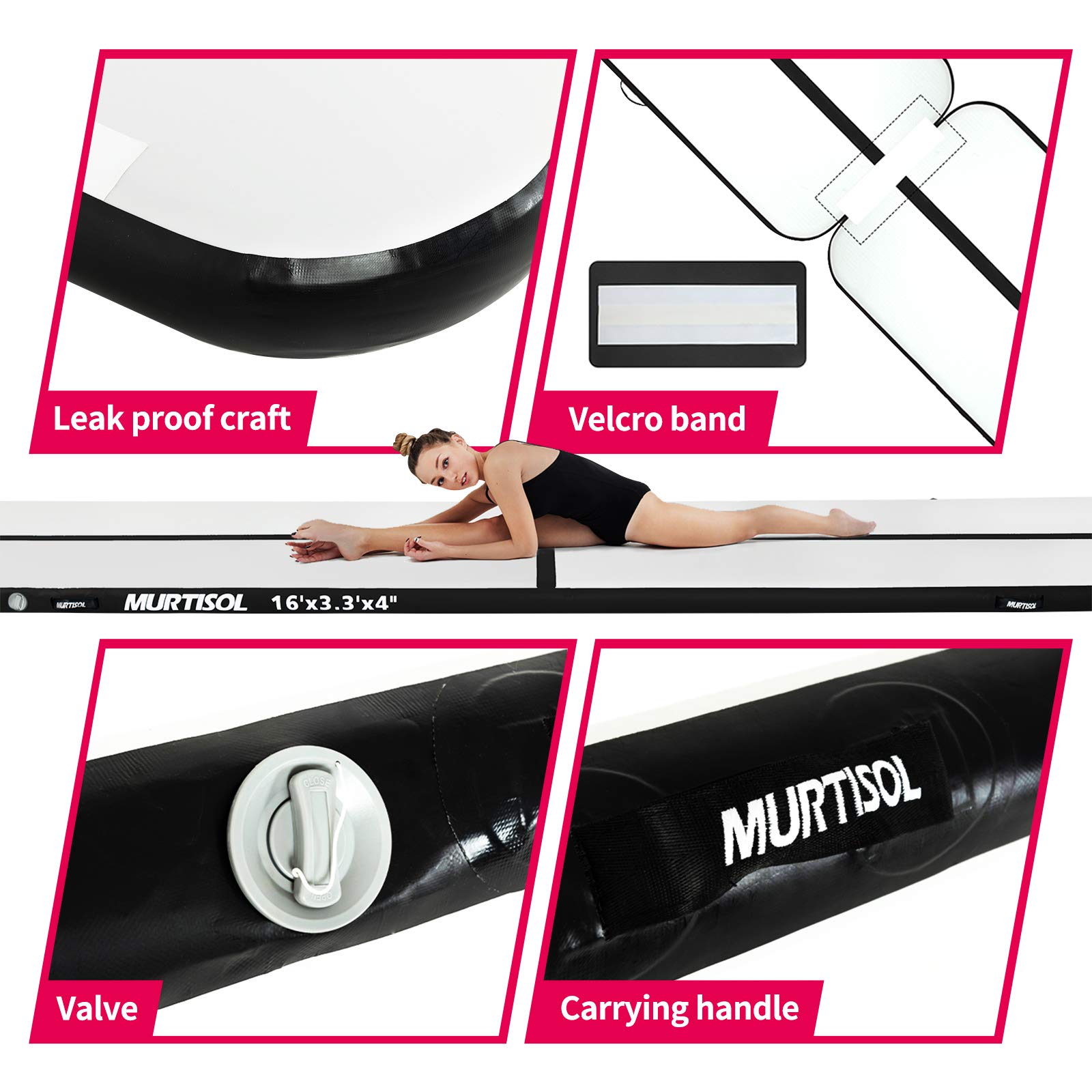 Murtisol 34ft Inflatable Gymnastics Training Mats Tumbling Mats 4 Inch Thickness for Home Use/Training/Cheerleading/Yoga/Water Fun with Electric Pump Black