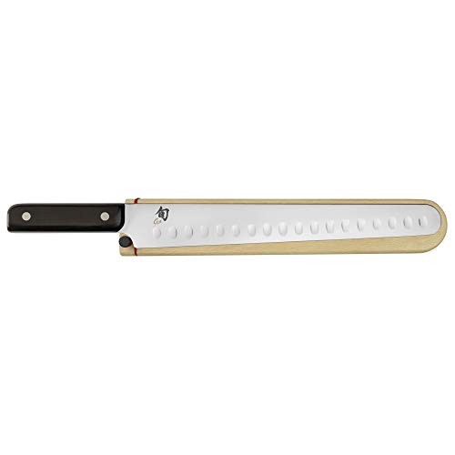 Shun Cutlery Classic Hollow Ground Brisket Knife 12”, Authentic, Handcrafted Japanese Knife, Includes Wooden Saya Sheath, Ideal for Brisket, Roasts, Turkey, Ham and More,Silver