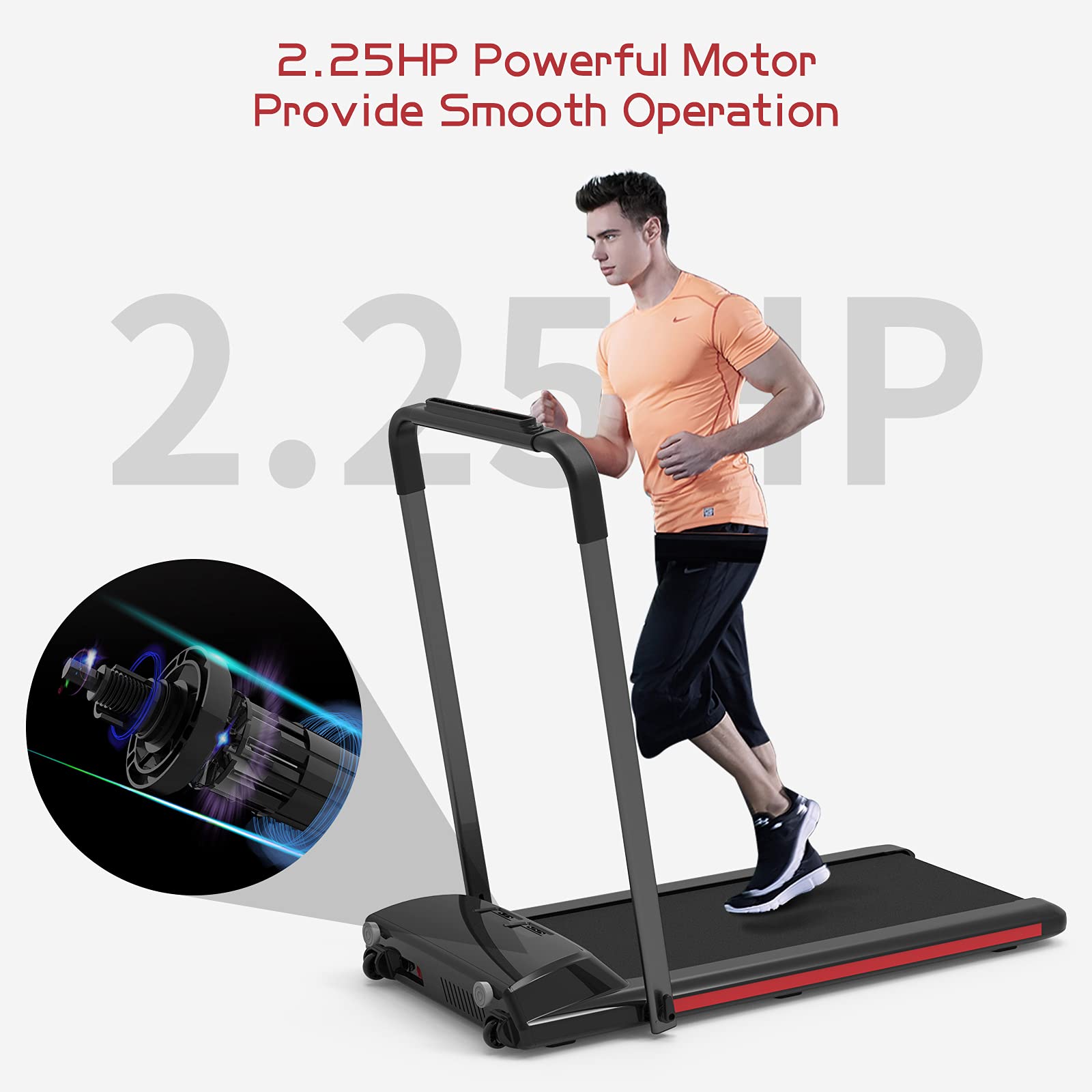 Nattork 2 in 1 Folding Treadmill for Home Under Desk Electric Treadmill Workout Foldable Running Machine Portable Compact Treadmill for Running and Walking Exercise 2.25HP