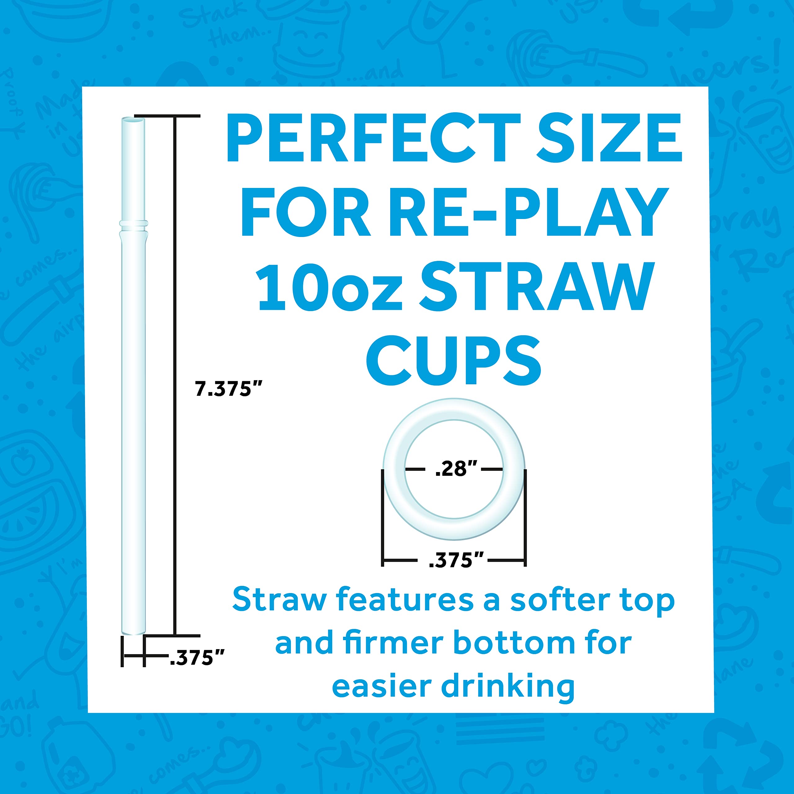 Re-Play Made in USA 2 Pack Straw Cups for Toddlers, 10 Oz. - Reusable Kids Cups with Straws and Lids, Dishwasher/Microwave Safe - Toddler Cups with Straws 3.13" x 5.5", Navy Blue/Sky Blue