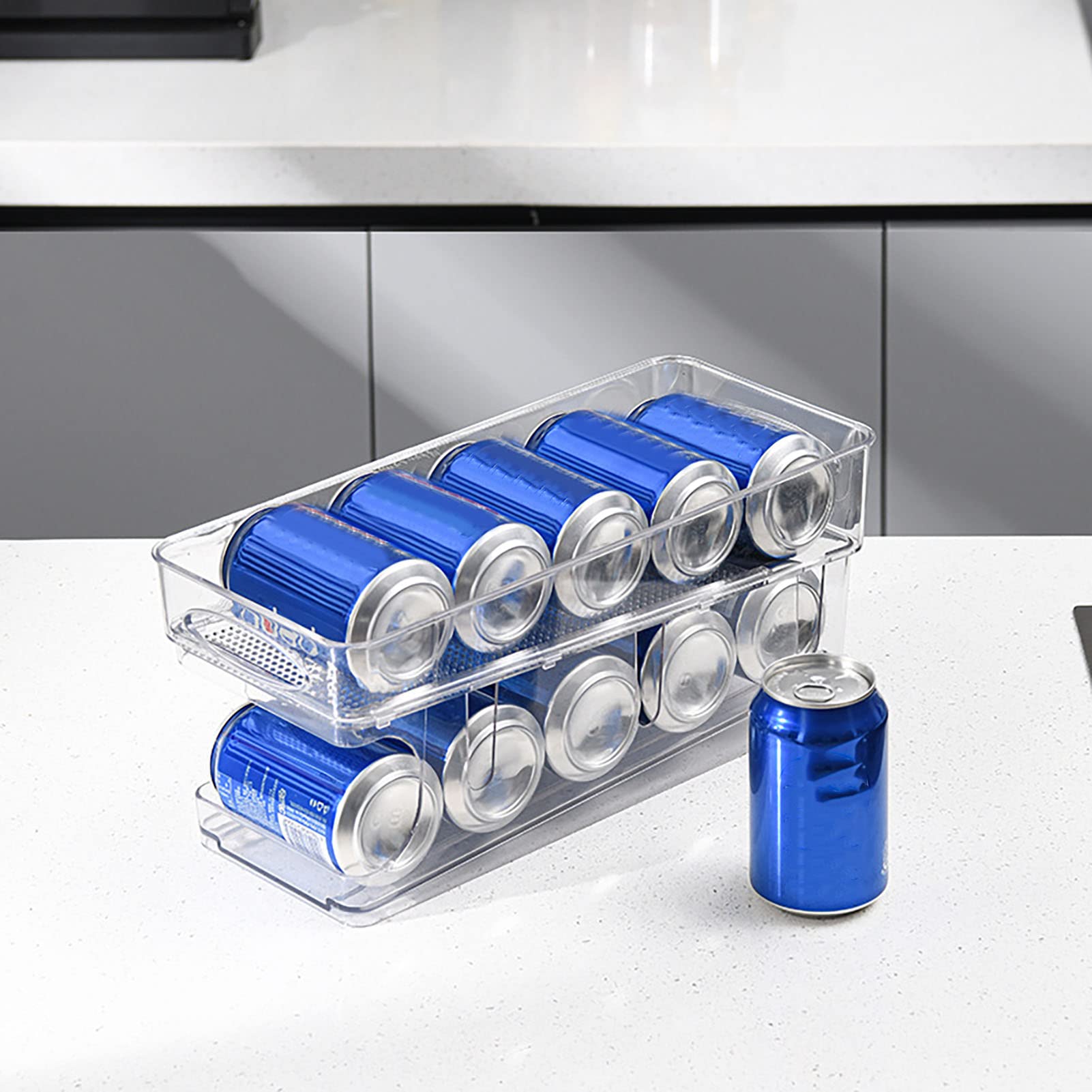 Natudeco Can Storage Dispenser for Fridge, Rolling Soda Can Organizer 2 Layer Refrigerator Beverage Holder Fridge Can Storage Rack for Drinks Cola Beer