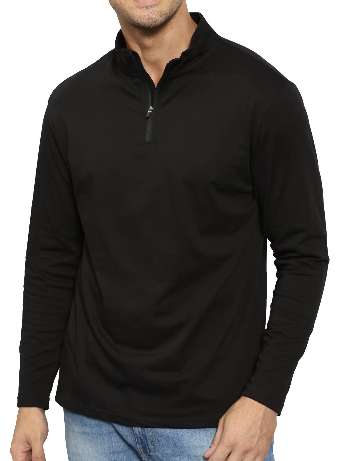 Rela Bota Mens Quarter-Zip Shirts Long Sleeve Soft Fabric Performance Running Casual Pullover Black