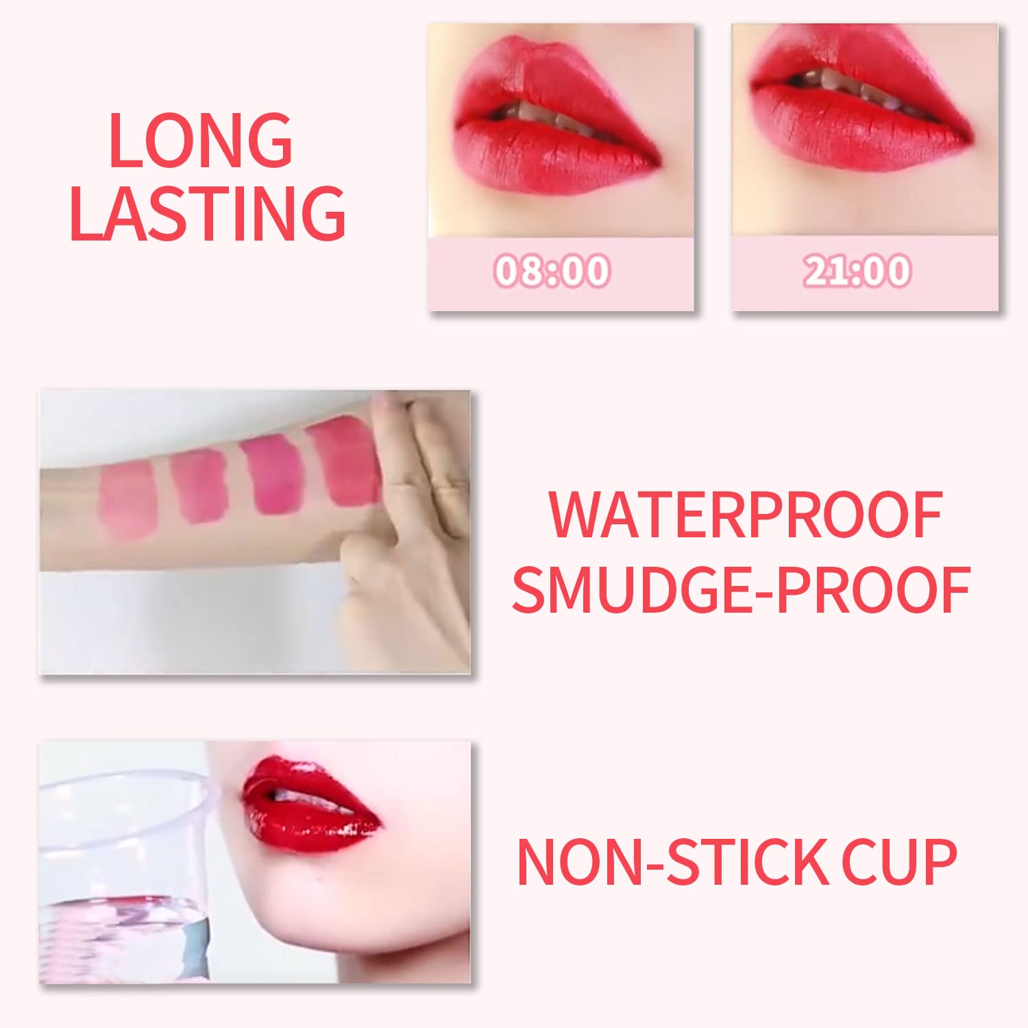 ZSSEMEI Lip Stain Tint Set, Mini Liquid Lipstick, Hydrating & Moisturizing Cheeks and Eyes, Waterproof, Long lasting, Easy Application, Shimmery, Natural Lip Gloss, Sexy Lip Color Makeup (1# APPLE)