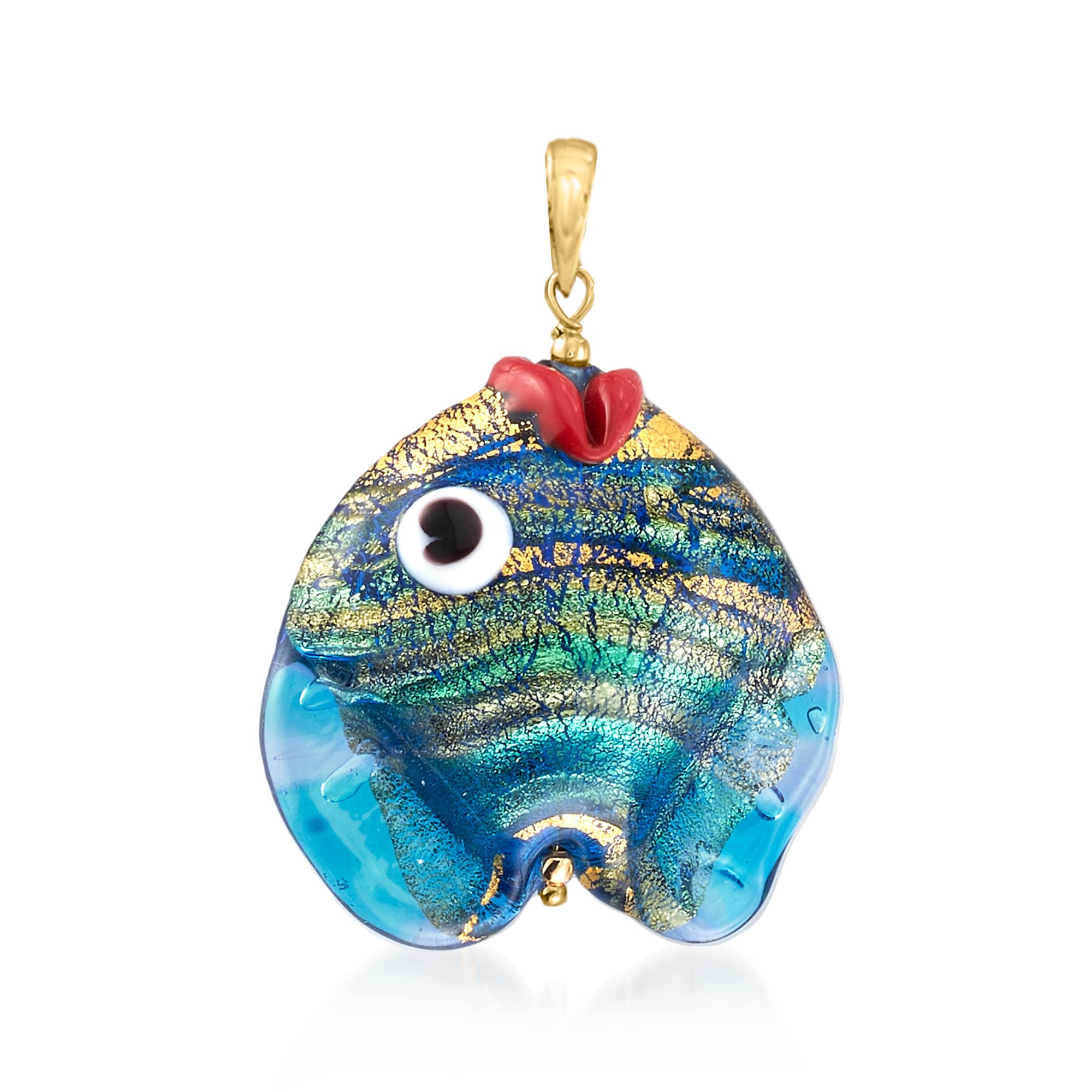 Ross-Simons Italian Multicolored Murano Glass Fish Pendant With 18kt Gold Over Sterling