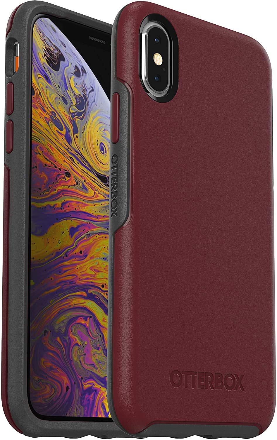 OtterBox Symmetry Series Slim Case for iPhone X & iPhone Xs with Screen Protector and Cleaning Cloth - Eco-Friendly Packaging - Fine Port (Cordovan/Slate Grey)