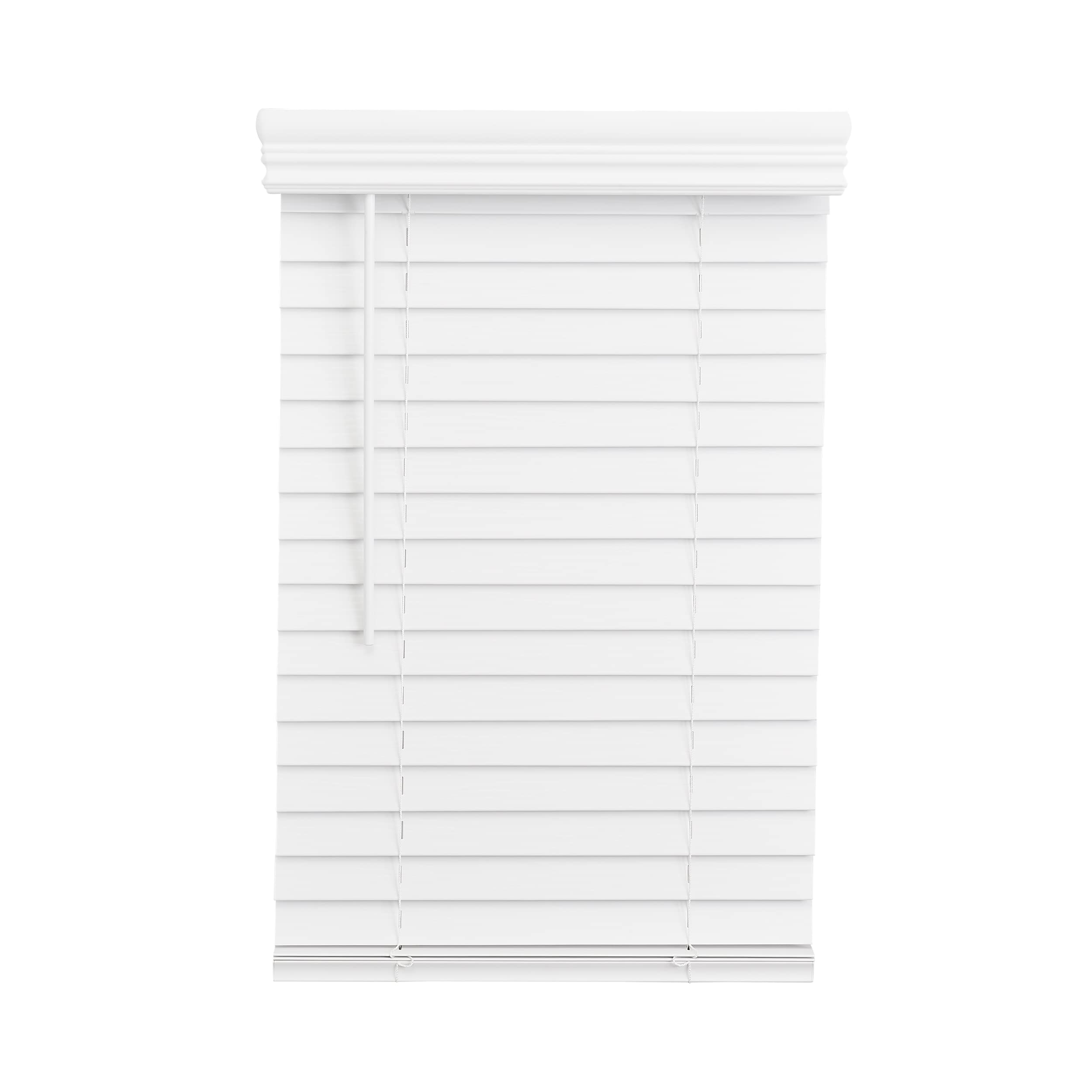 Lotus & Windoware Cordless, 2 Inch Faux Wood Room Darkening Blind, 34" Wide x 60" Long, Embossed, Bright White