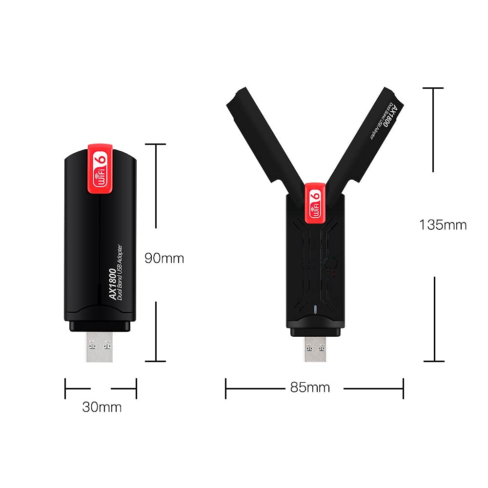 WiFi 6 Adapter USB 3.0 Free Driver, COSULAN AX1800 Wireless Network Adapter Dual Band 5GHz/2.4GHz with MU-MIMO/OFDMA/WPA3 Protocol, 1800Mbps WiFi 6 Network Card for Desktop Laptop PC Windows 7/10/11