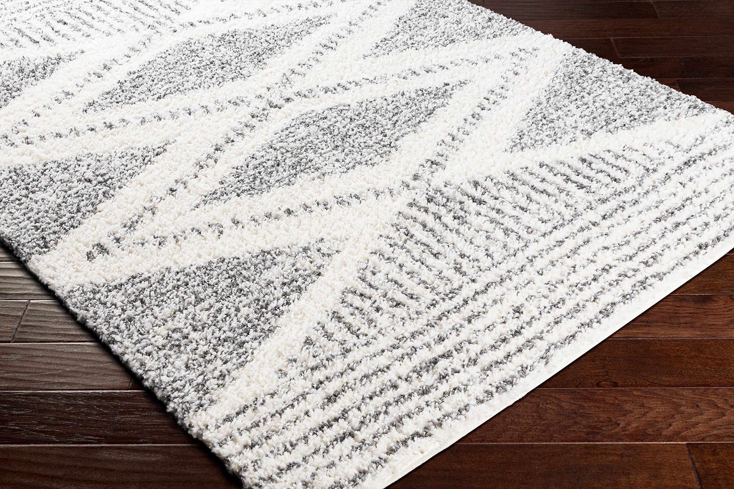Mark&Day Area Rugs, 5x7 Gever Global Shag Charcoal Area Rug, Grey Cream White Carpet for Living Room, Bedroom or Kitchen (5'3" x 7'3")