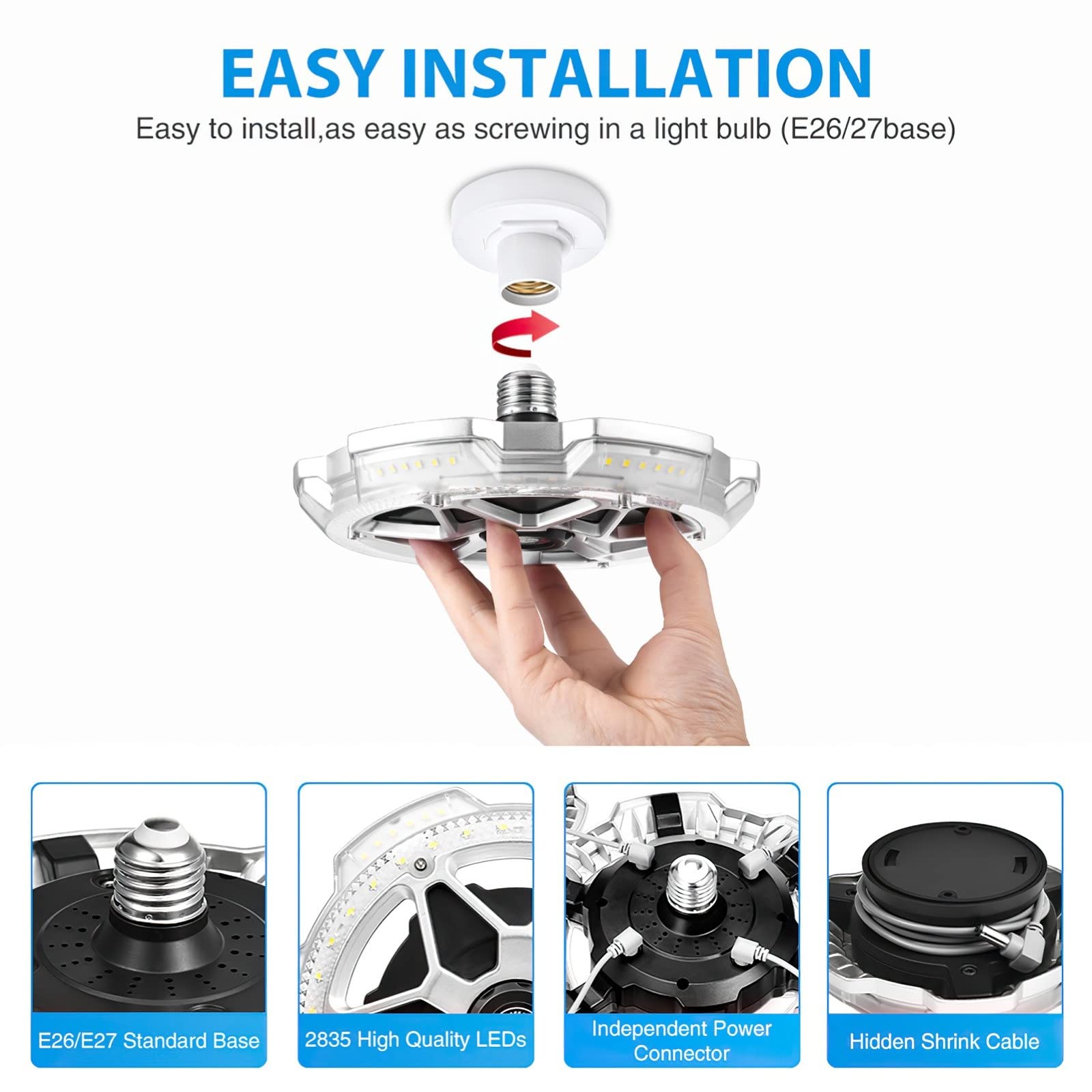 ZTHOME 120w Garage Light Round 5-Head Lighting, Bright Led Garage Light, Led Light Bulbs for Barn